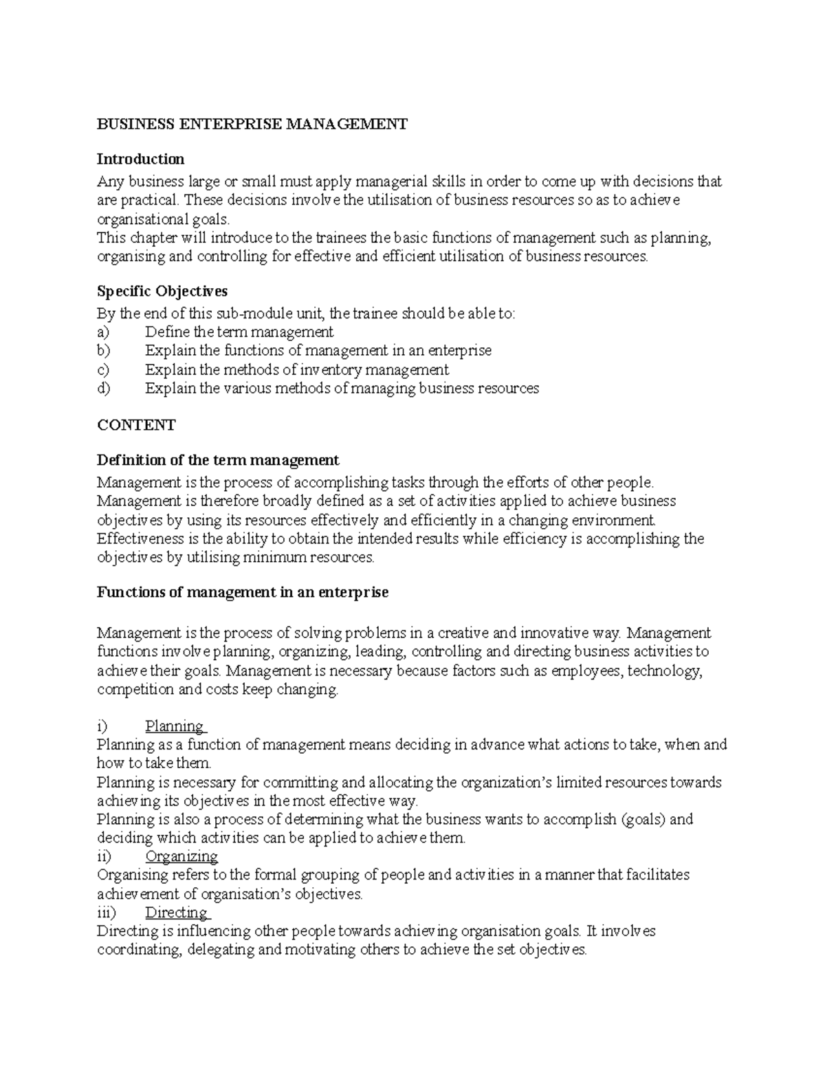 Business Enterprise Management - BUSINESS ENTERPRISE MANAGEMENT ...