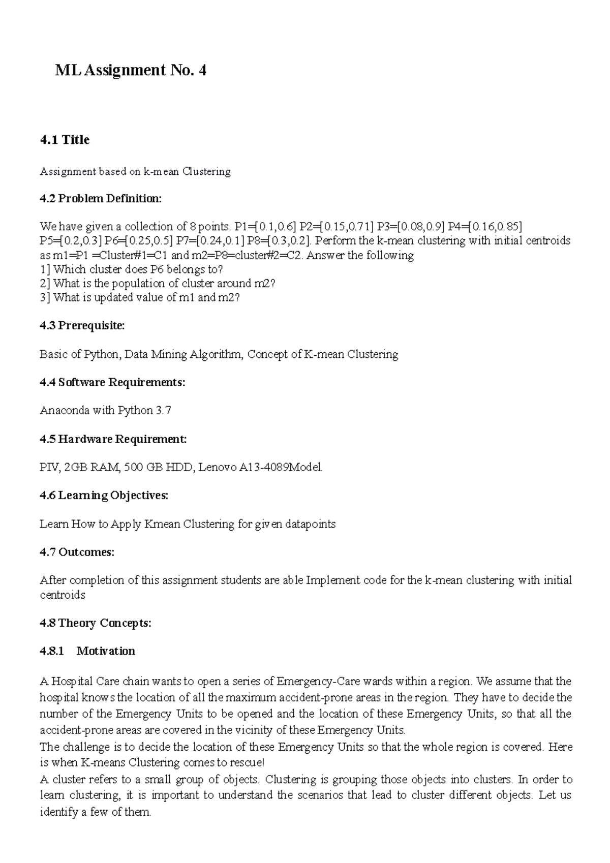 KMean Manual-1 - ML Assignment No. 4 4 Title Assignment based on k-mean ...
