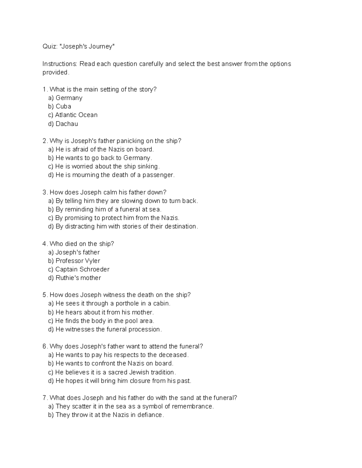 Refugee - Alan Gratz - Chapter 4 - Quiz: "Joseph's Journey ...