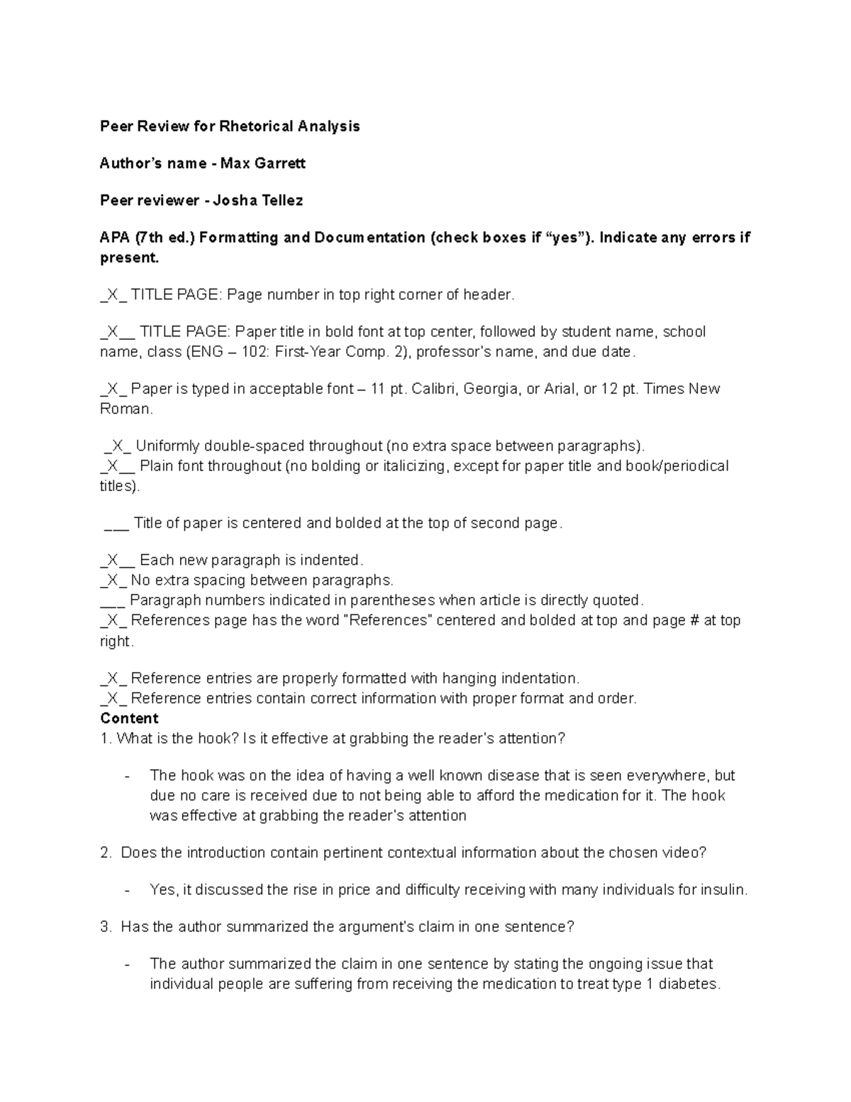 Copy of Peer Review for Rhetorical Analysis - Peer Review for ...