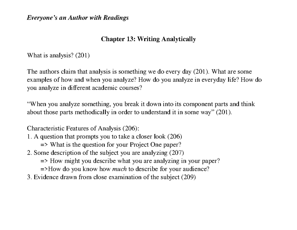 Ea AChapter 13 Writing Analytically - Everyone’s an Author with ...