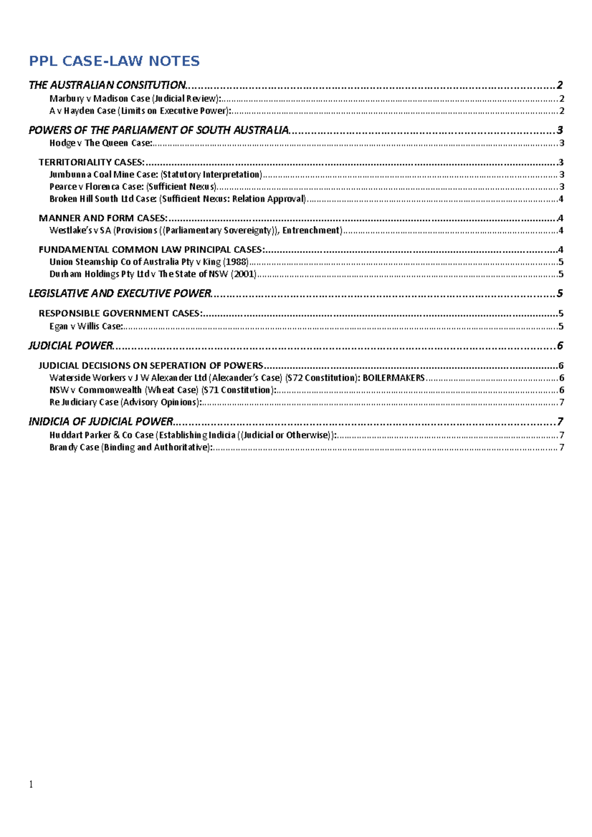 PPL Caselaw Notes - SOME Cases for PPL - PPL CASE-LAW NOTES THE ...