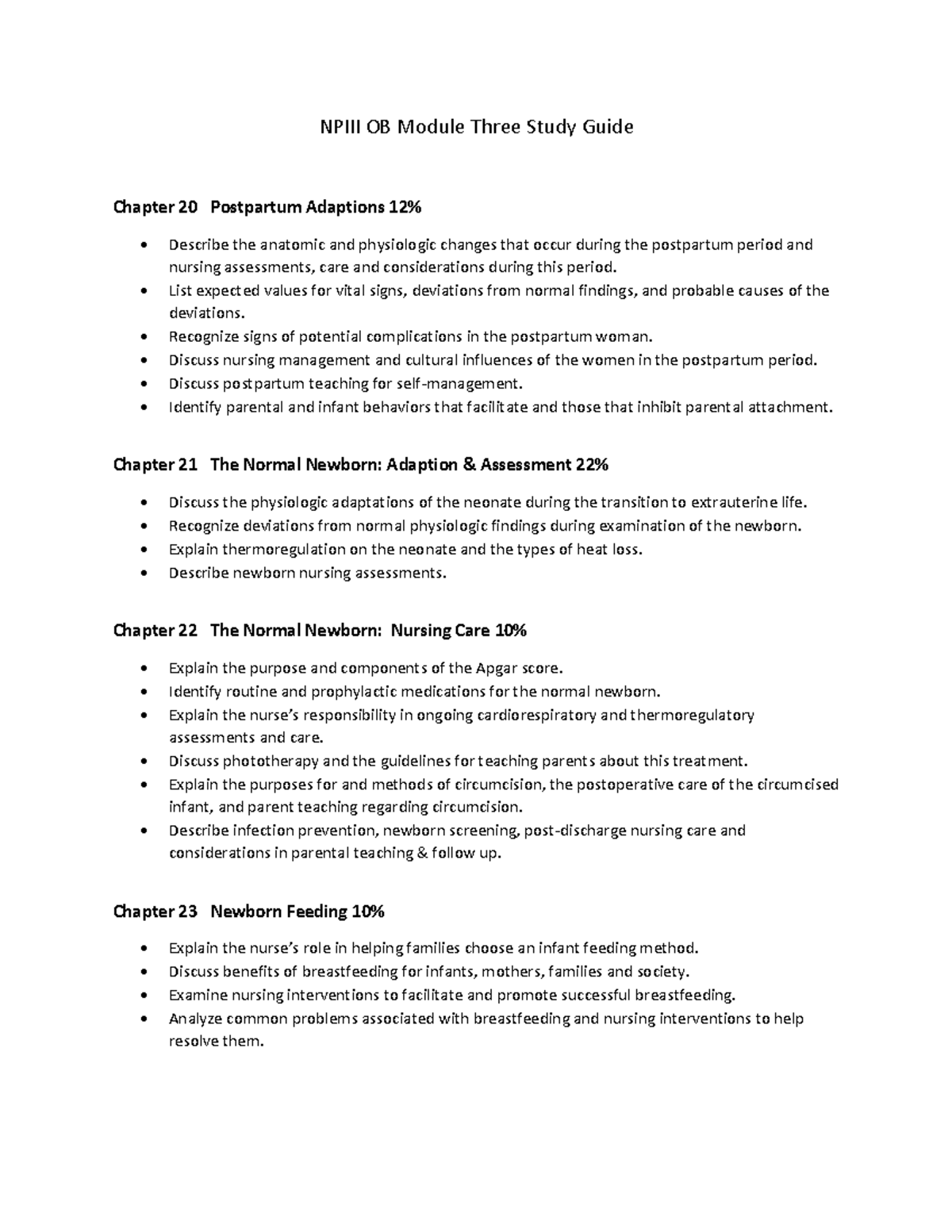 OB Module 3 Sudy Guide - NPIII OB Module Three Study Guide Chapter 20 ...