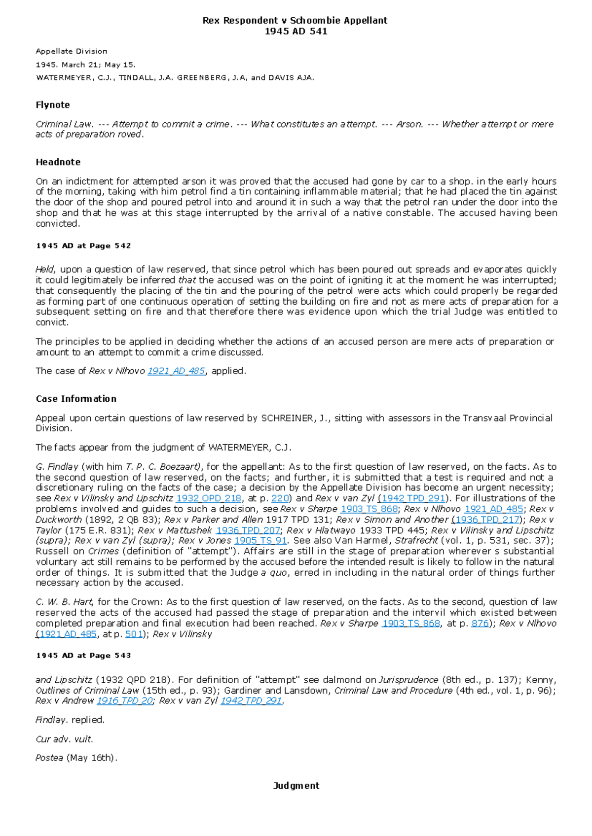 Rex Respondent v Schoombie Appellant 1945 AD 541 - March 21 ; May 15 ...