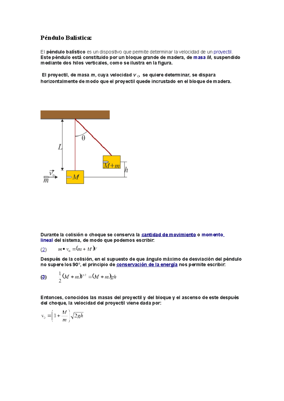 Pendulo Balistico - Apuntes - Péndulo Balística: El péndulo balístico ...