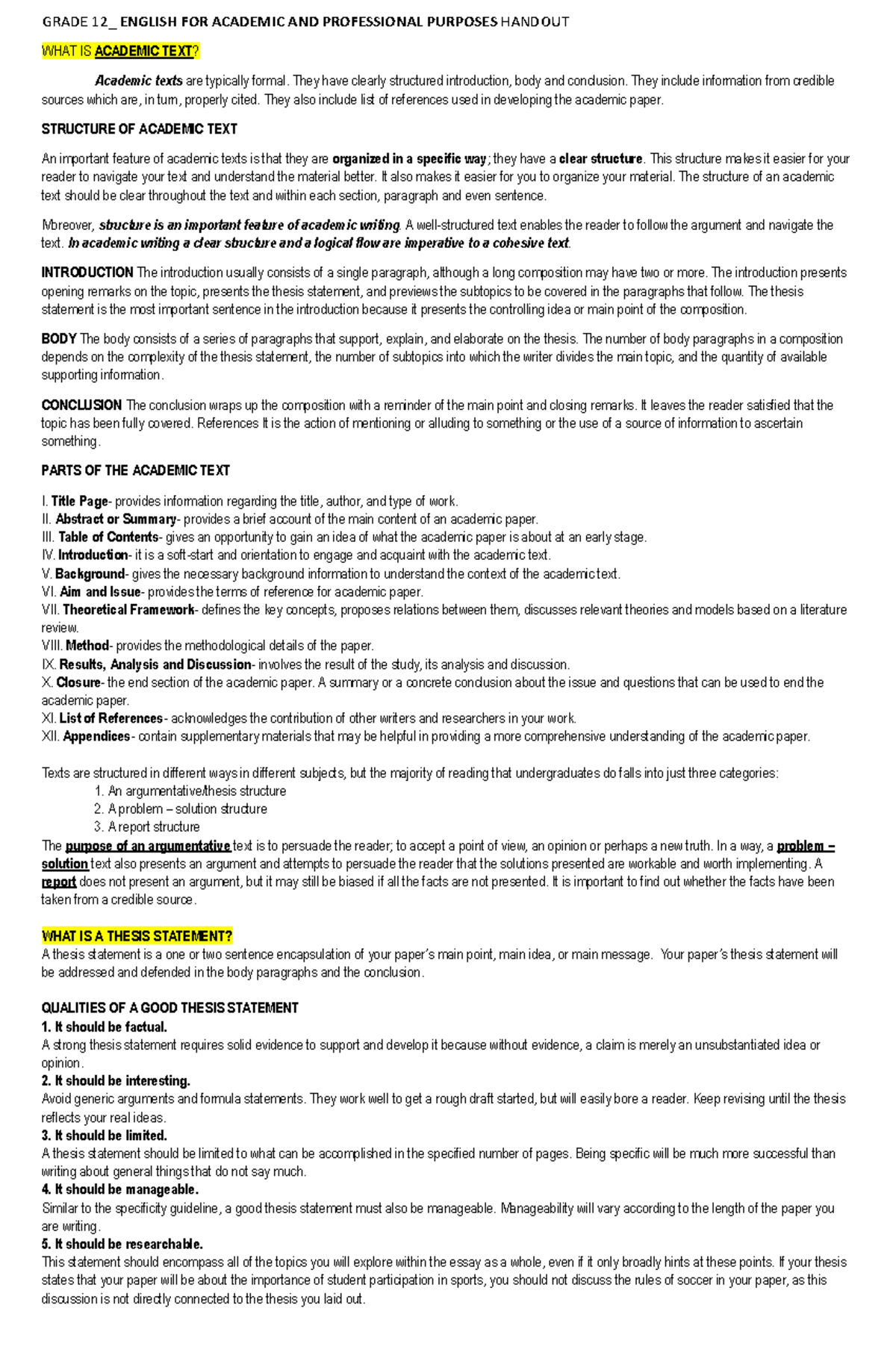 Handout - GRADE 12_ ENGLISH FOR ACADEMIC AND PROFESSIONAL PURPOSES ...
