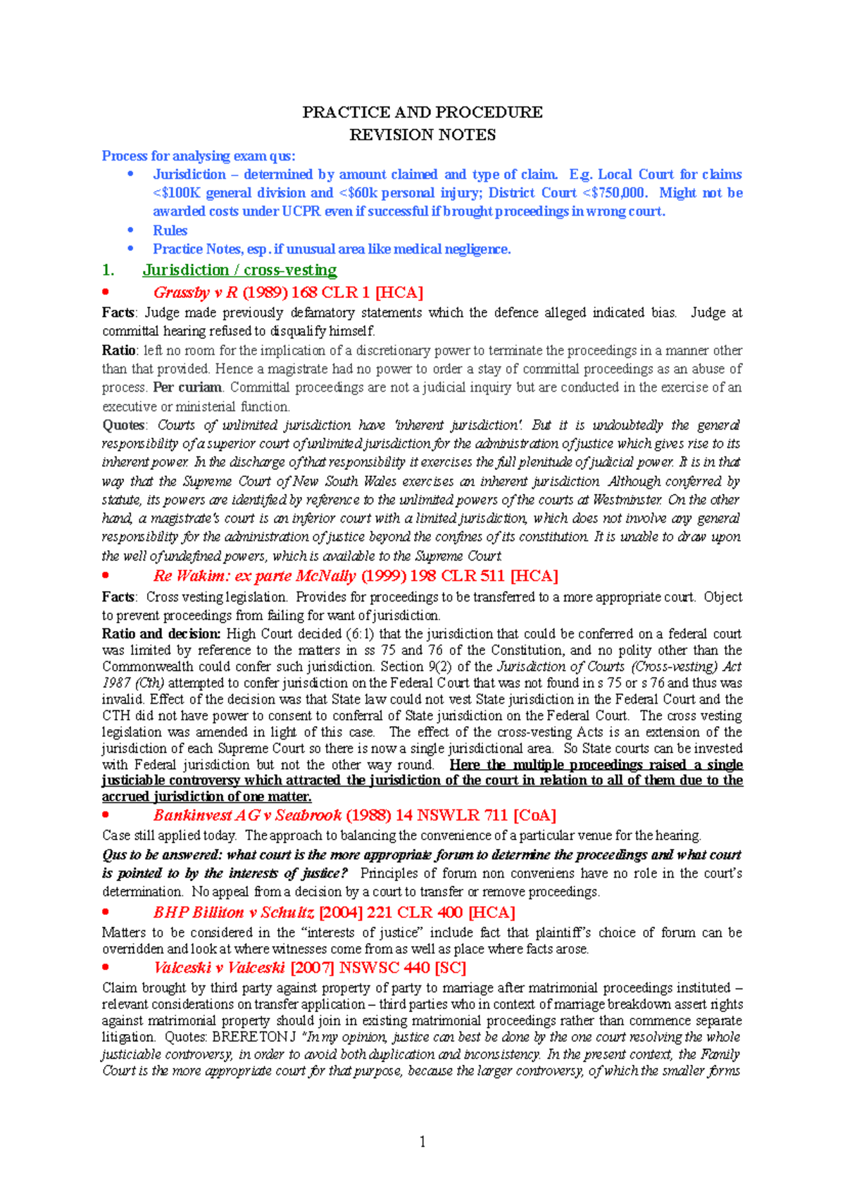 Practice And Procedure Revision Notes Practice And Procedure Revision