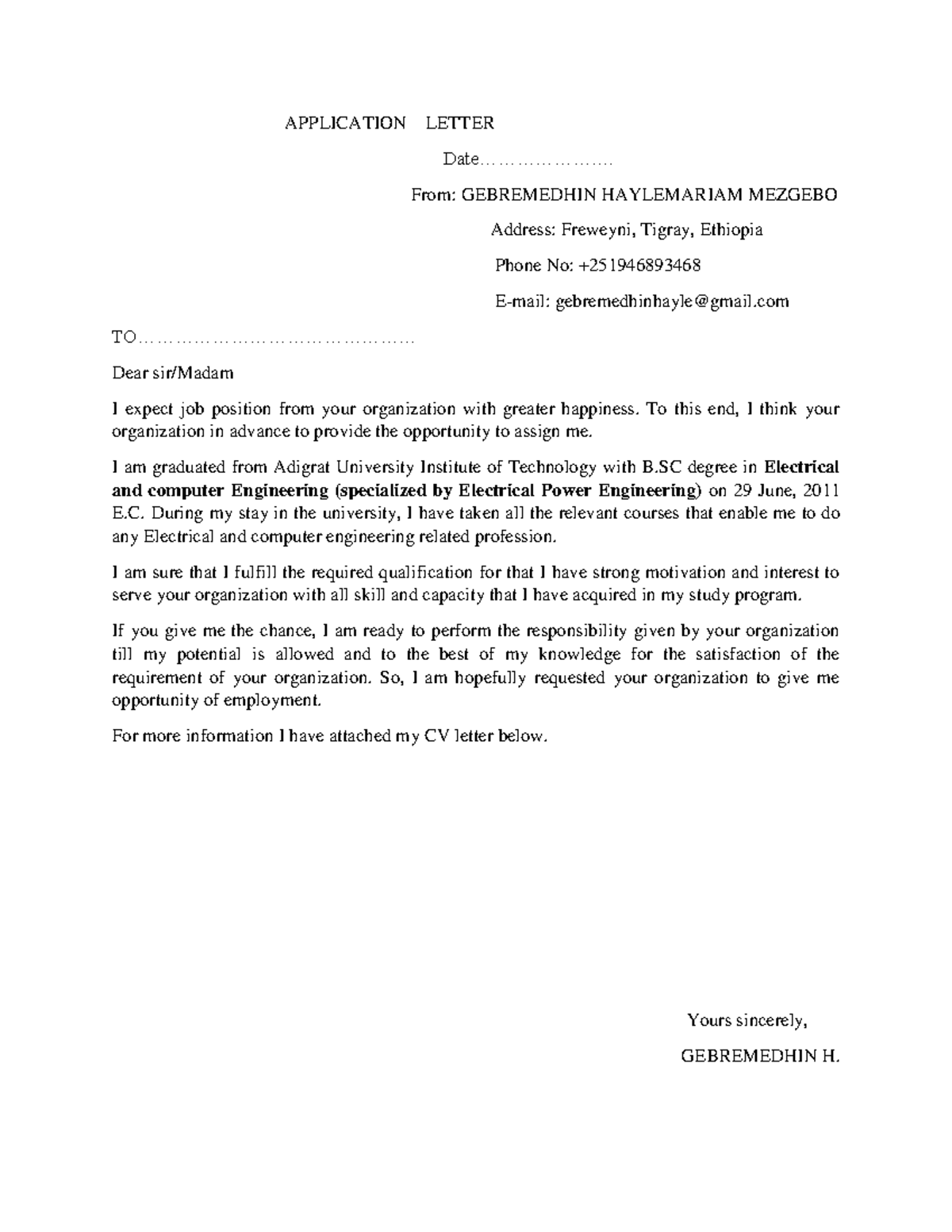 Wed happ letter and cv - Summary Research - APPLICATION LETTER Date