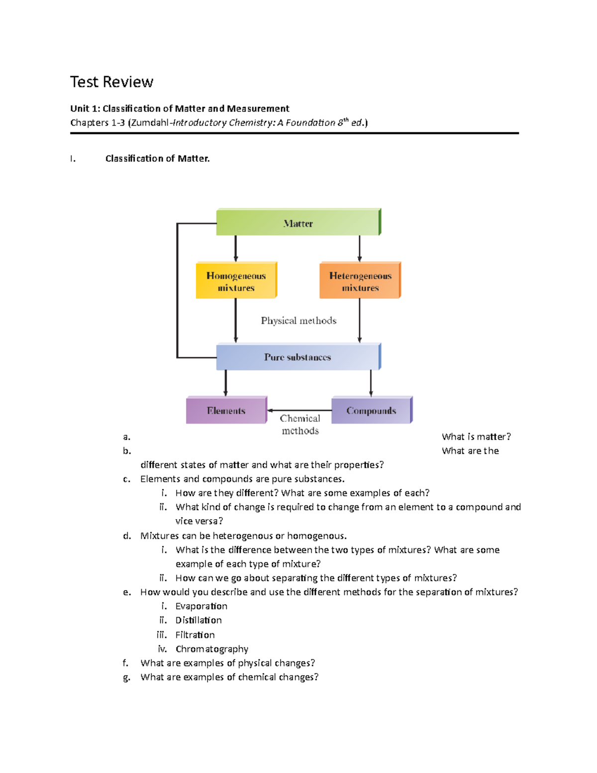 Unit 1 Test Review - gkjhkhgjk - Test Review Unit 1: Classification of ...
