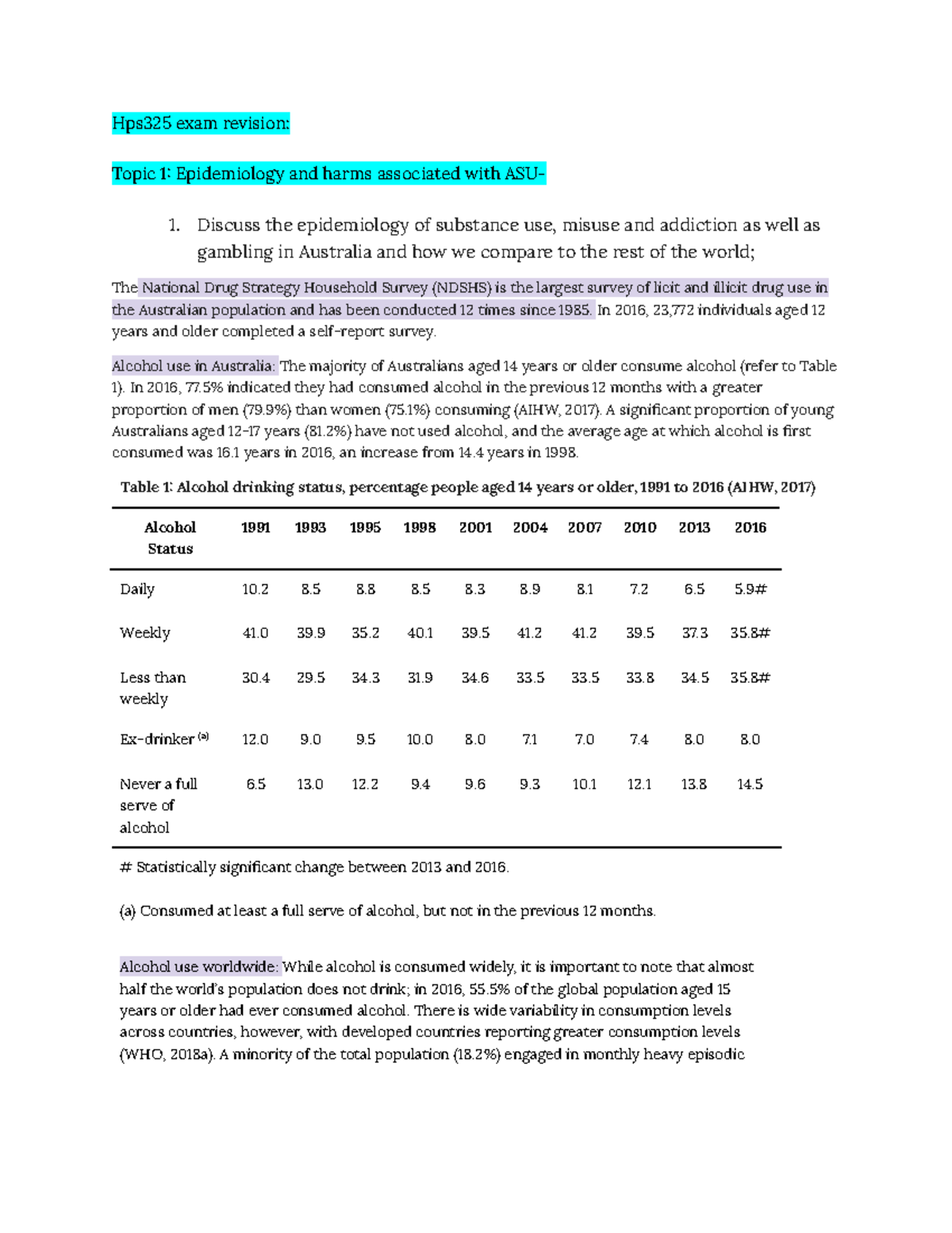 Hps325 exam revision final - Hps325 exam revision: Topic 1 Epidemiology ...