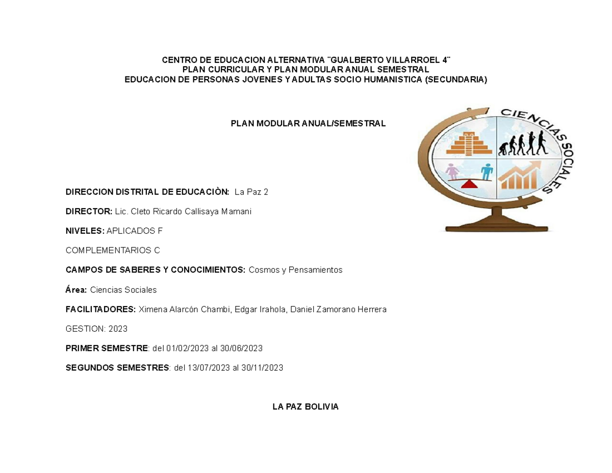 GV Plan modular Sociales 2023 daniel - CENTRO DE EDUCACION ALTERNATIVA ...