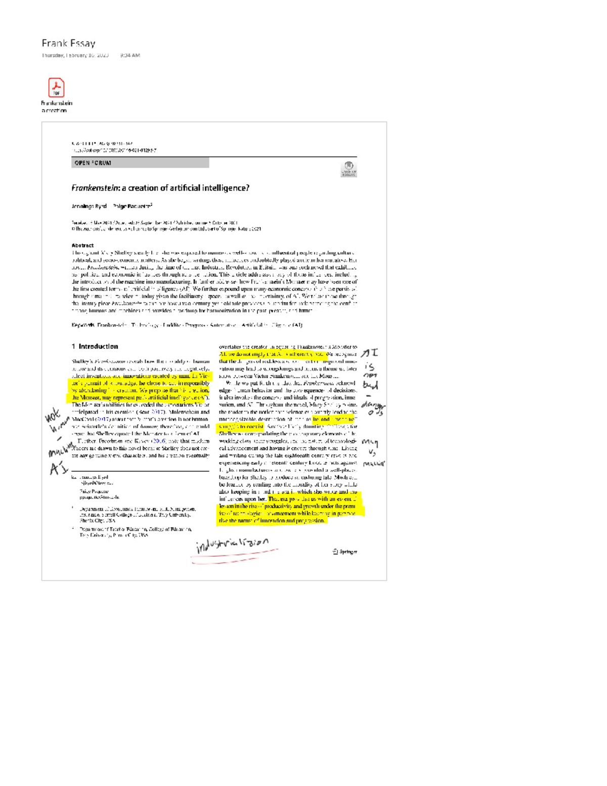 Frankenstein Annotated Source - ENG109 - Studocu