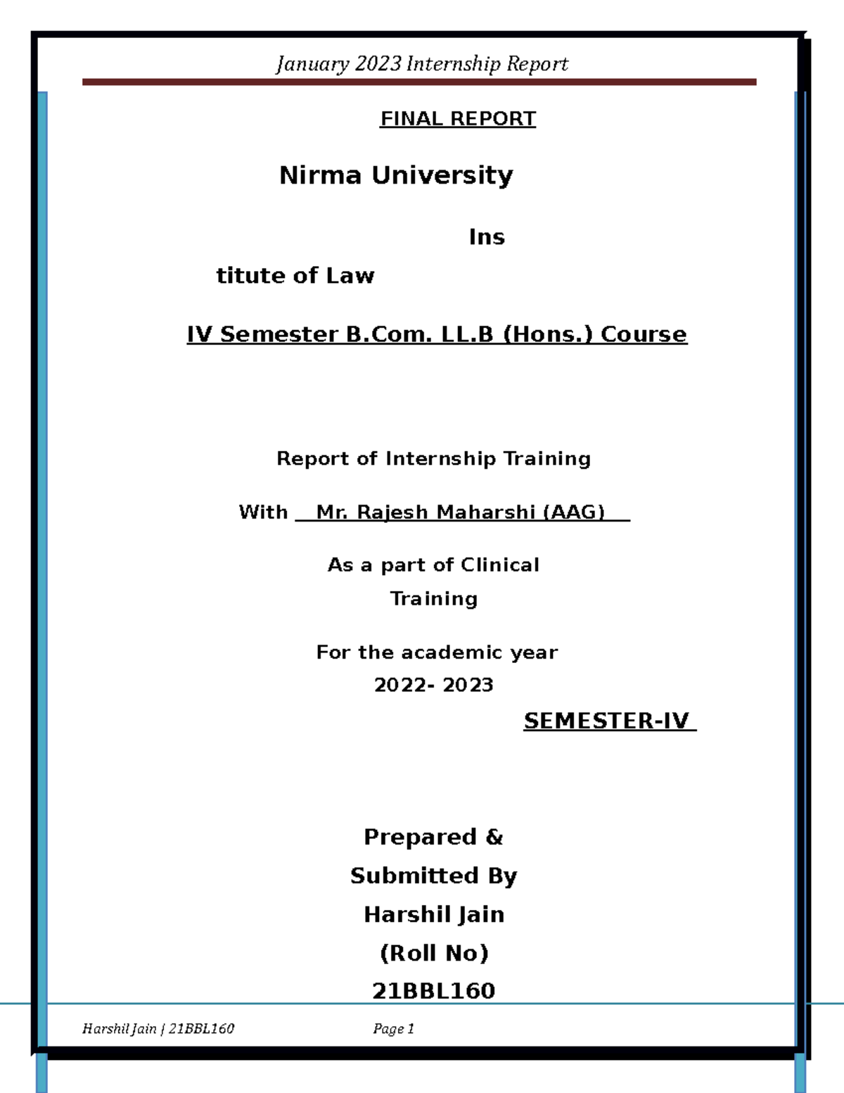 Final Internship Report - FINAL REPORT Nirma University Ins titute of ...