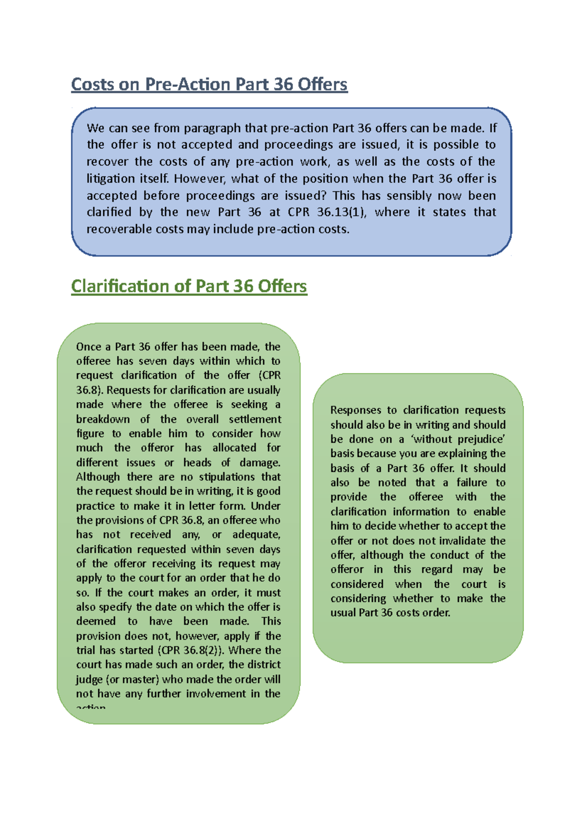 How offers can be accepted - Costs on Pre-Action Part 36 Offers ...