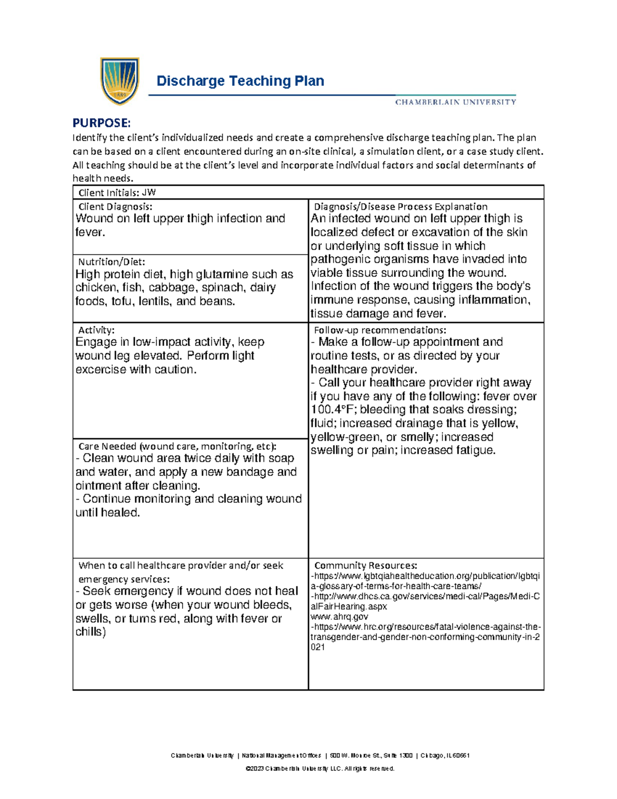 NR329 Discharge Teaching Plan for CJSim - Discharge Teaching Plan ...