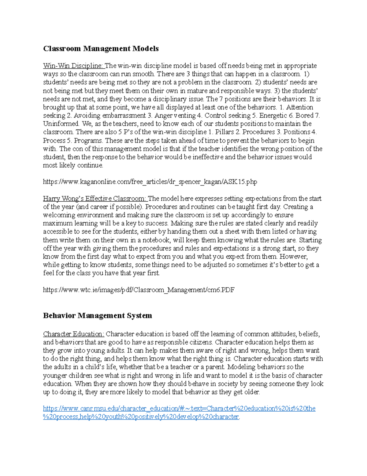 Classroom and Behavior Management Framework ELM 250 - Classroom ...