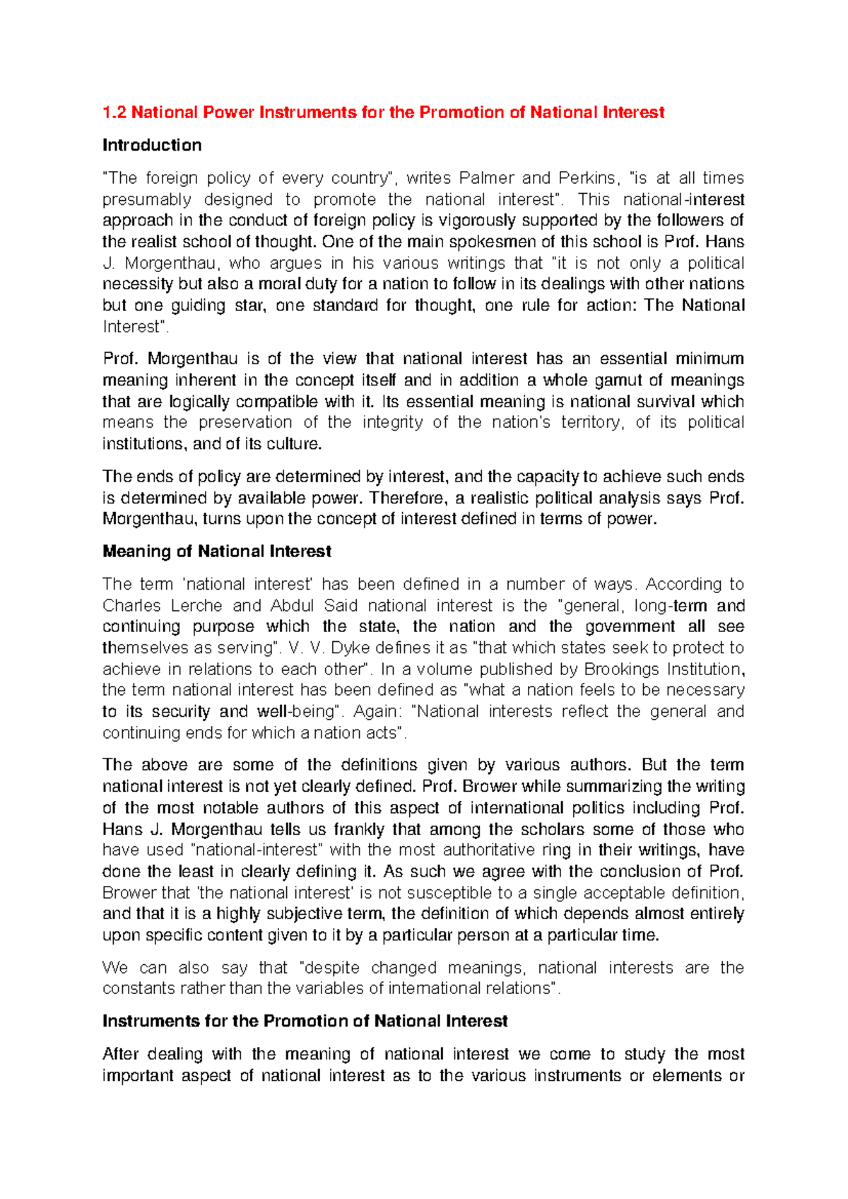 1.2 National Power Instruments for the Promotion of National Interest ...