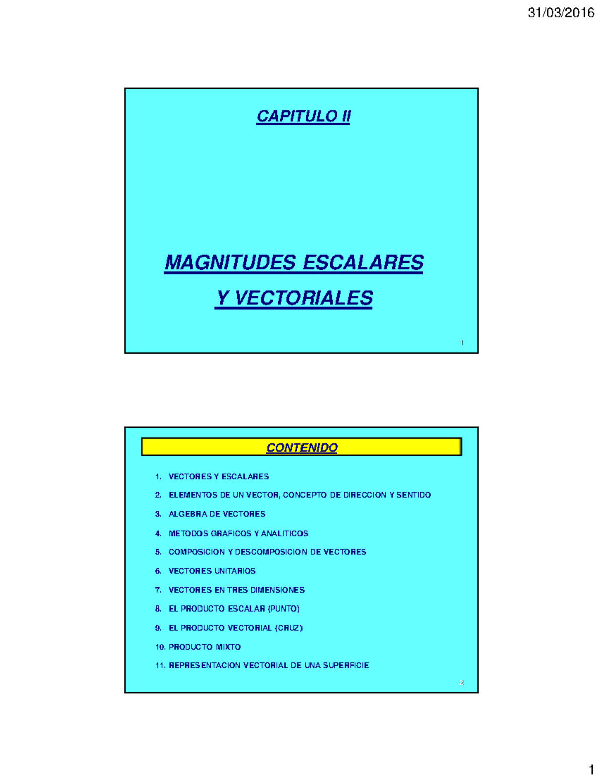Vectores - MAGNITUDES ESCALARES Y VECTORIALES CAPITULO II 1 1. VECTORES ...