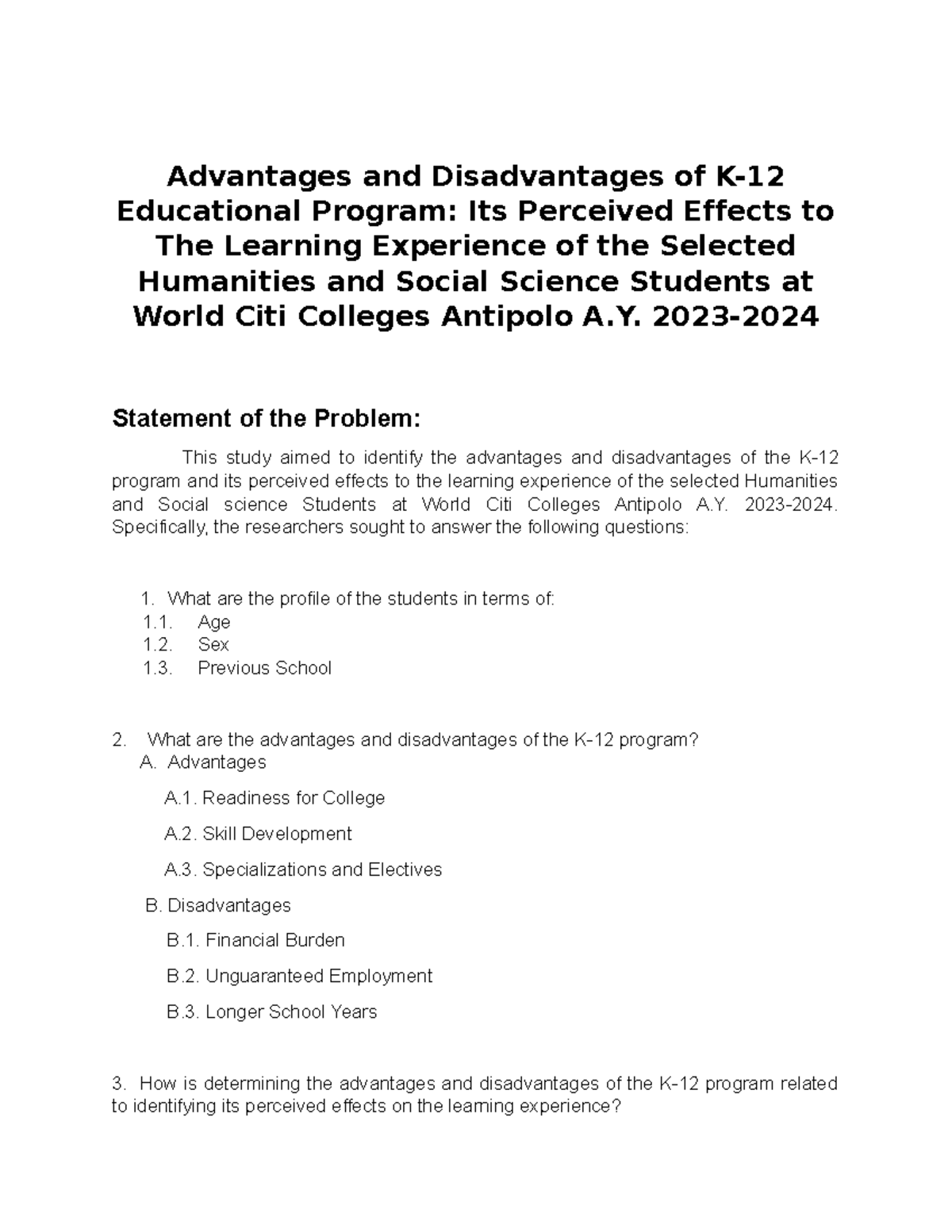 Final-SOP - ... - Advantages and Disadvantages of K- Educational ...
