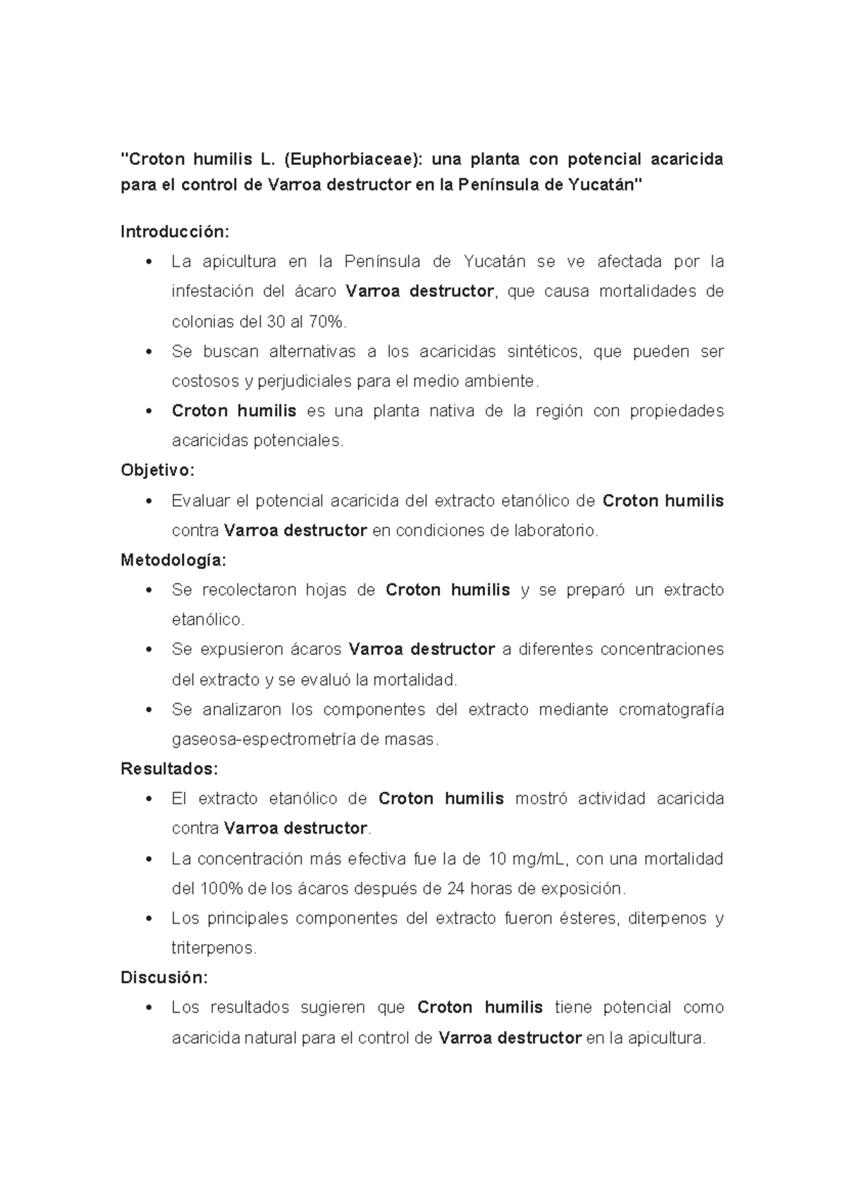 Investigacion Y Experiencia - "Croton humilis L. (Euphorbiaceae): una ...