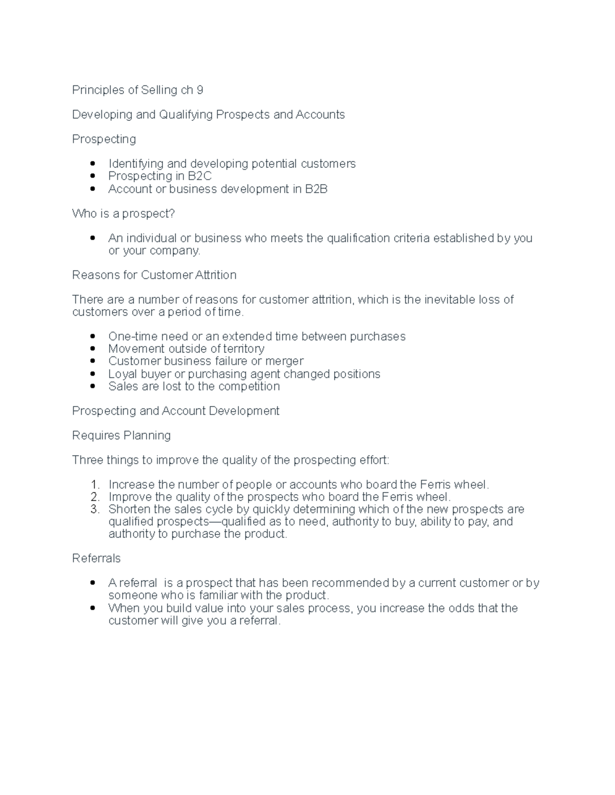 Selling notes ch9 - Principles of Selling ch 9 Developing and ...