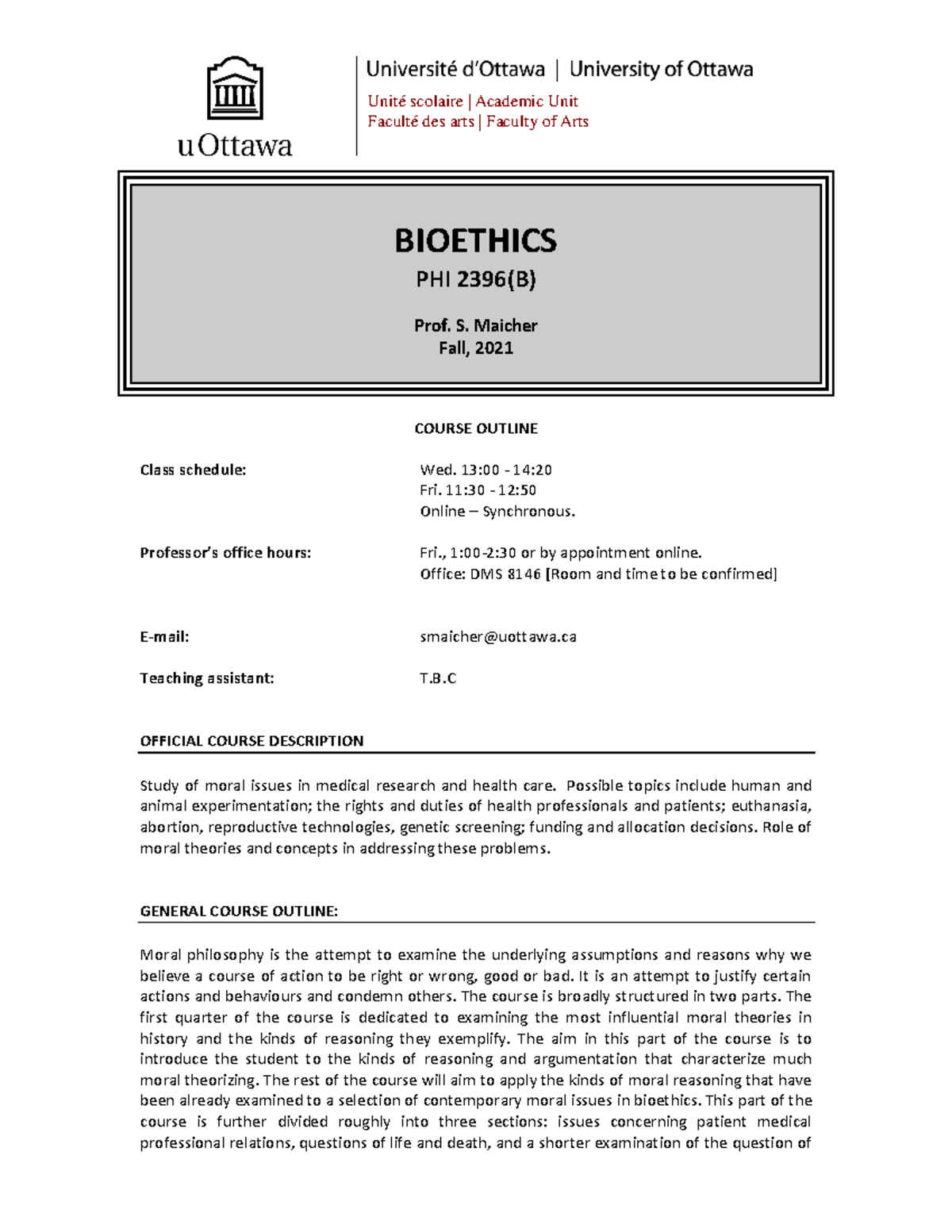 PHI 2396 - Syllabus - PHI2391 - uOttawa - Studocu