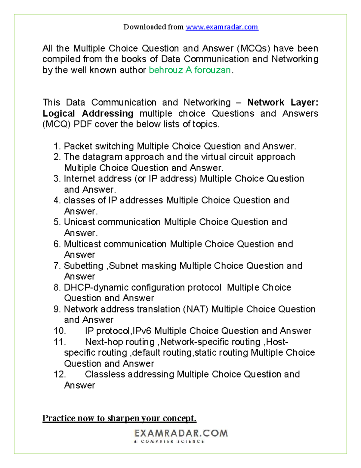 Mcq Classful Classless Addressing - All the Multiple Choice Question and Answer (MCQs) have been ...
