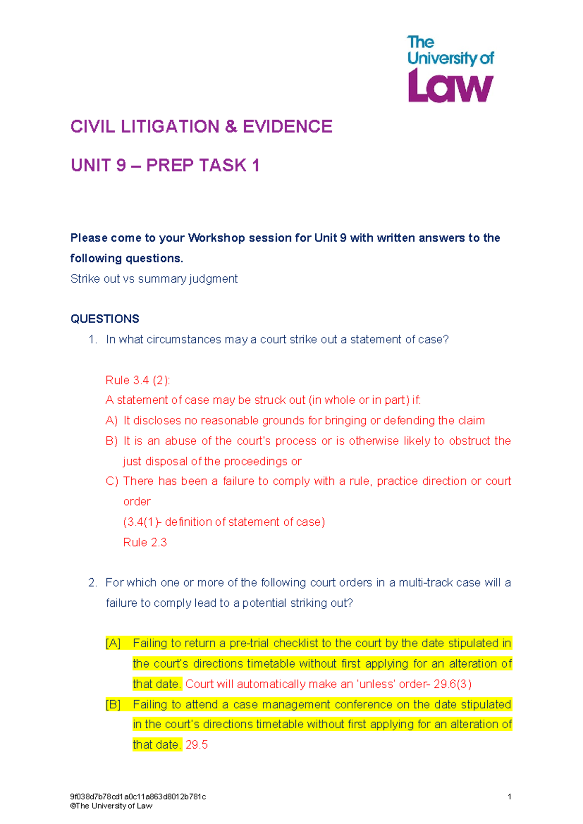 2324 civ unit09 ce01 prepare 1 - CIVIL LITIGATION & EVIDENCE UNIT 9 ...