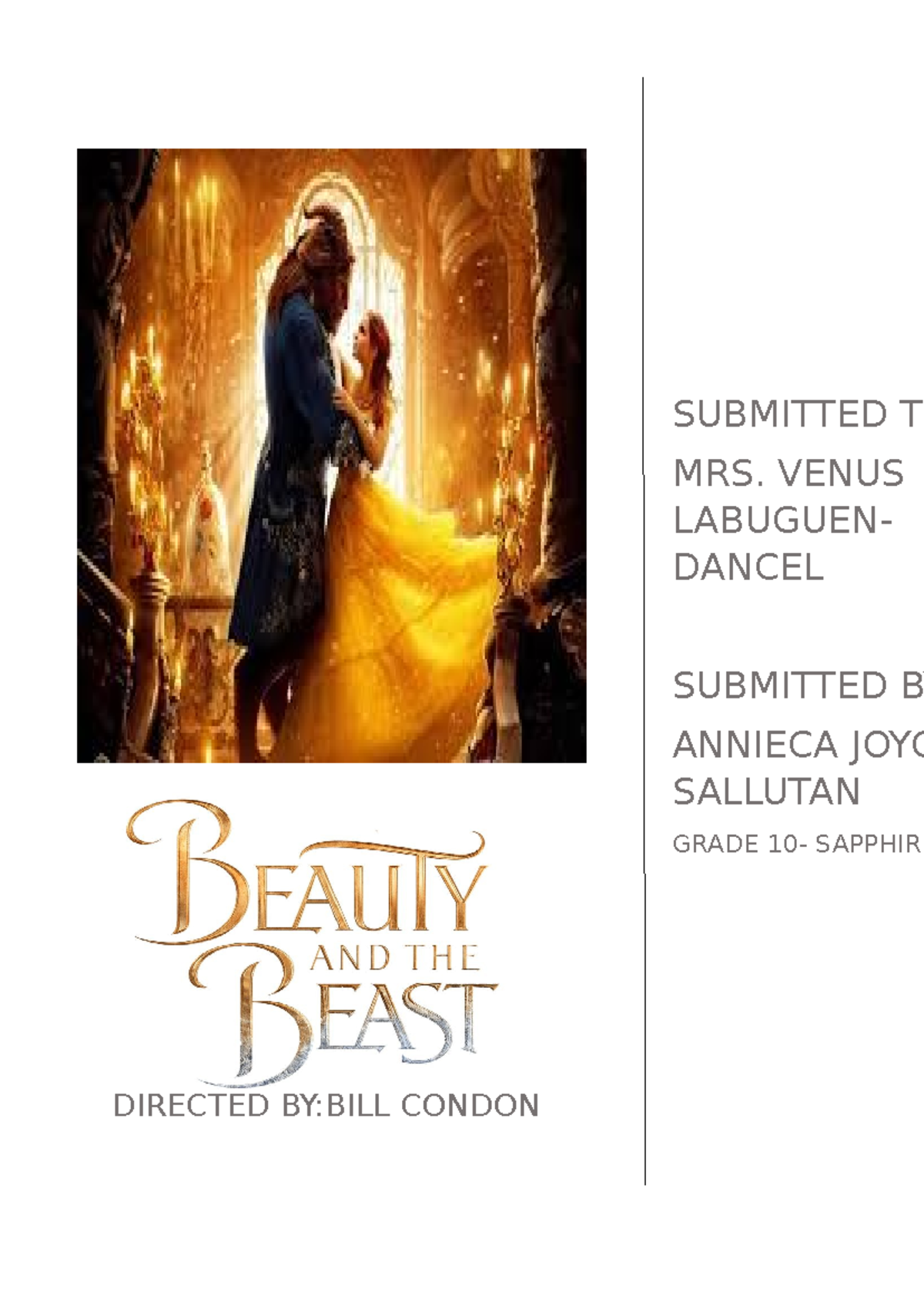 English-10 - DIRECTED BY:BILL CONDON SUBMITTED TO MRS. VENUS LABUGUEN- DANCEL SUBMITTED B ...