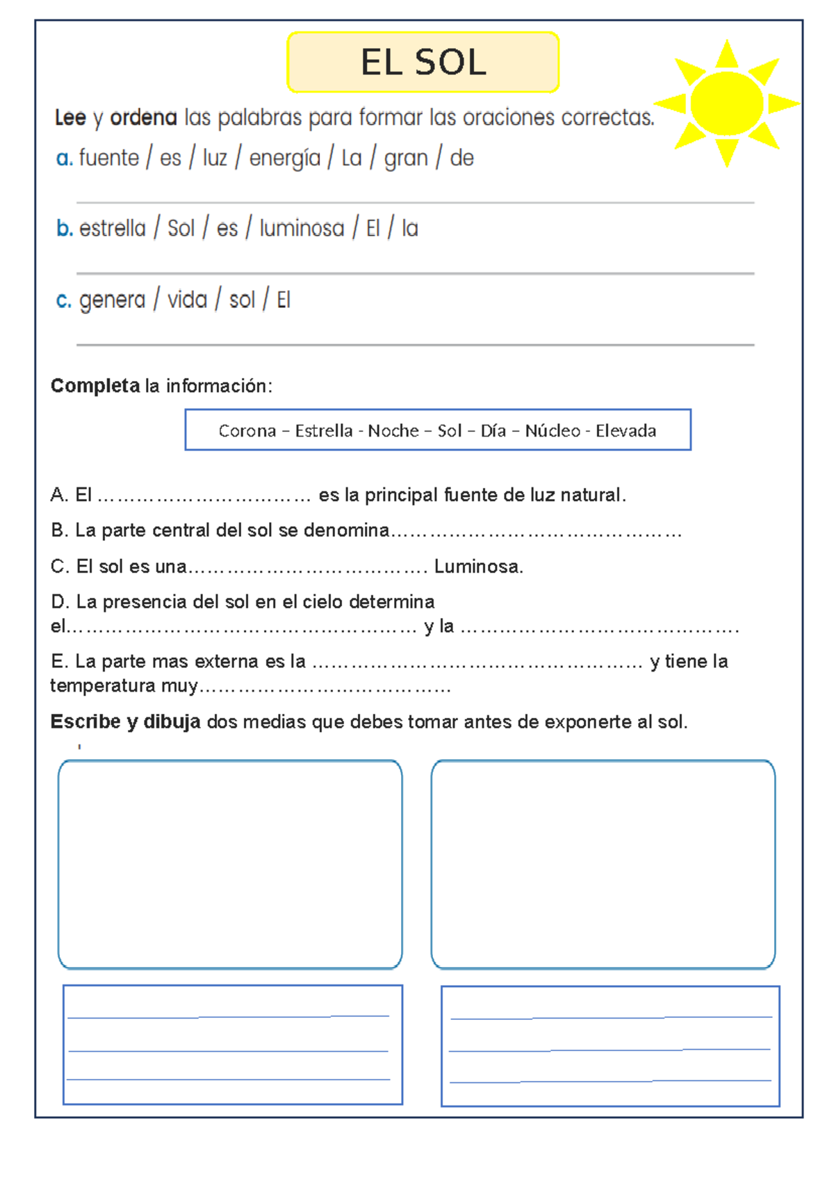Ficha DEL SOL - Completa la información: A. El ...