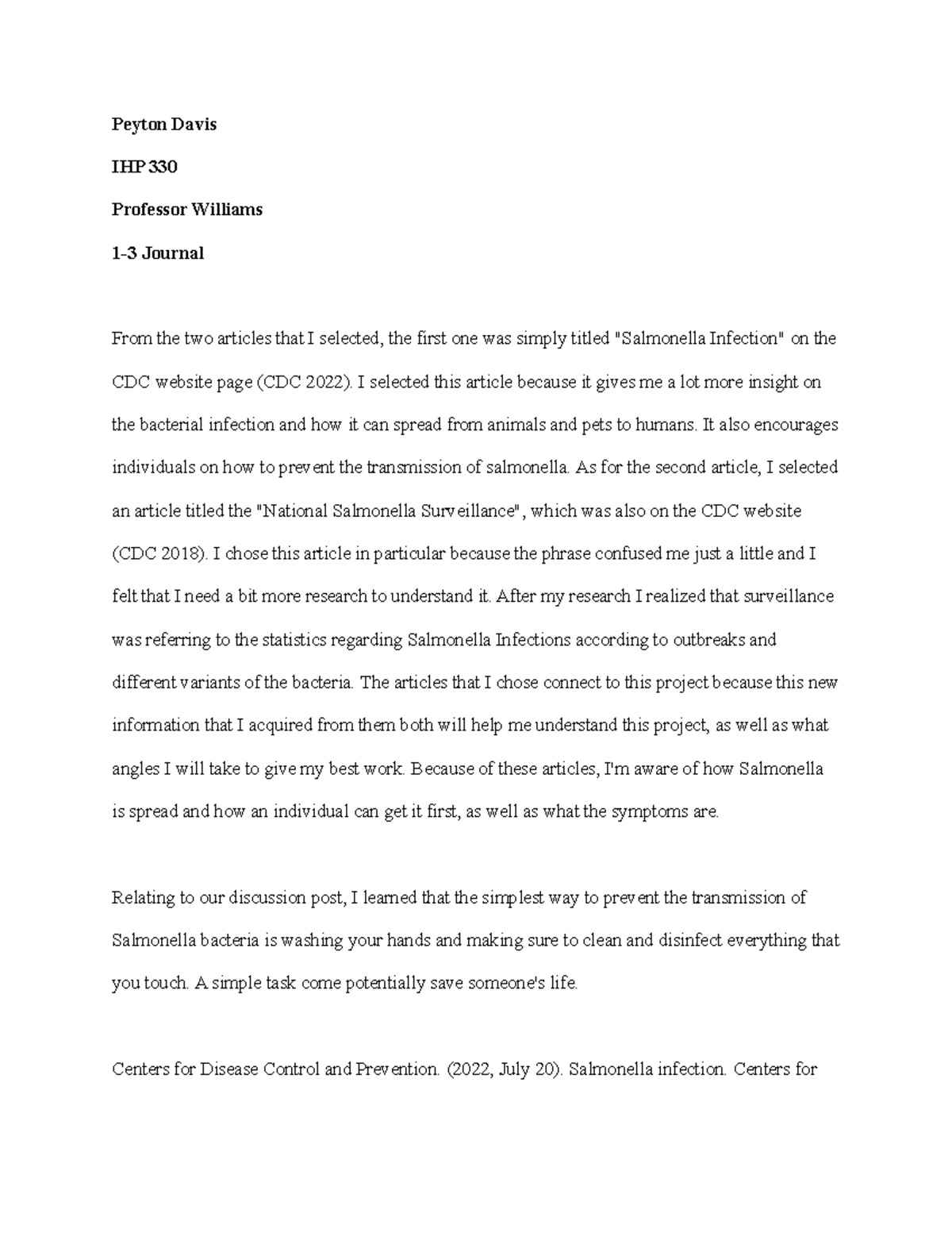 1-3 Journal - Homework. - Peyton Davis IHP 330 Professor Williams 1-3 ...