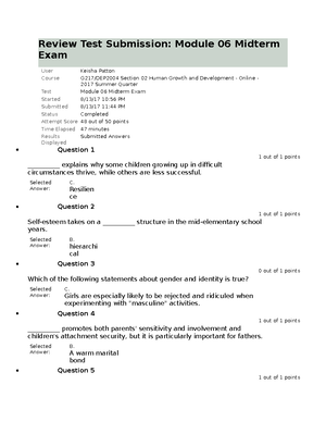 2021 summer human growth and development final exam - G217/DEP2004 ...