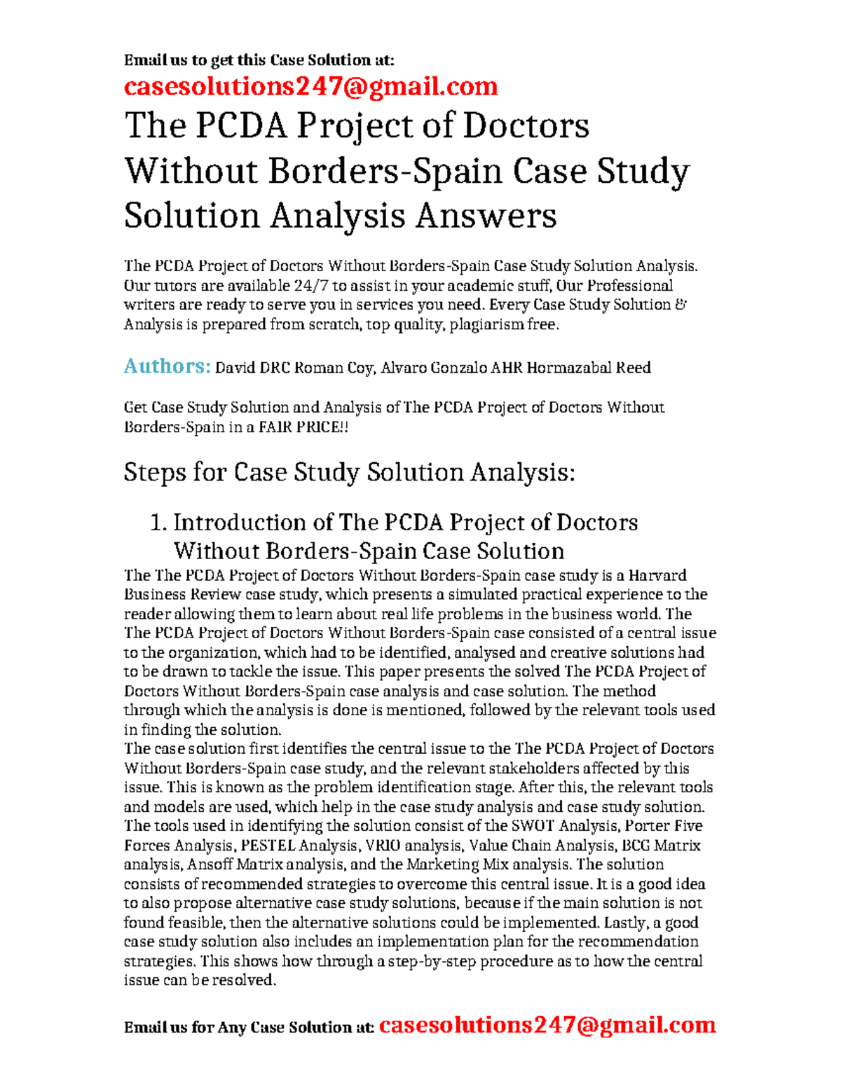 SOLUTION The PCDA Project of Doctors Without Borders-Spain ...
