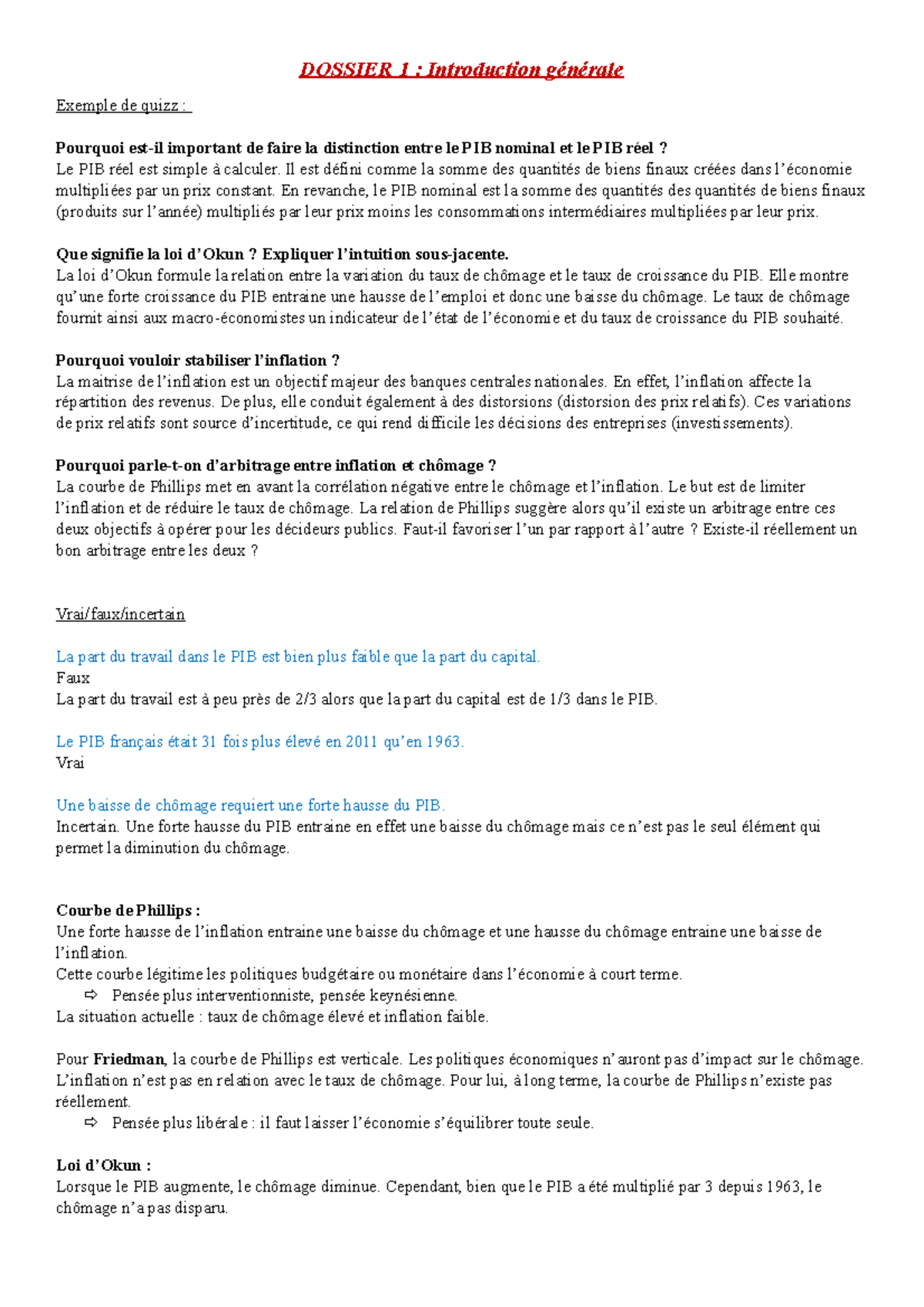 Dossier 1 macro - DOSSIER 1 : Introduction générale Exemple de quizz ...