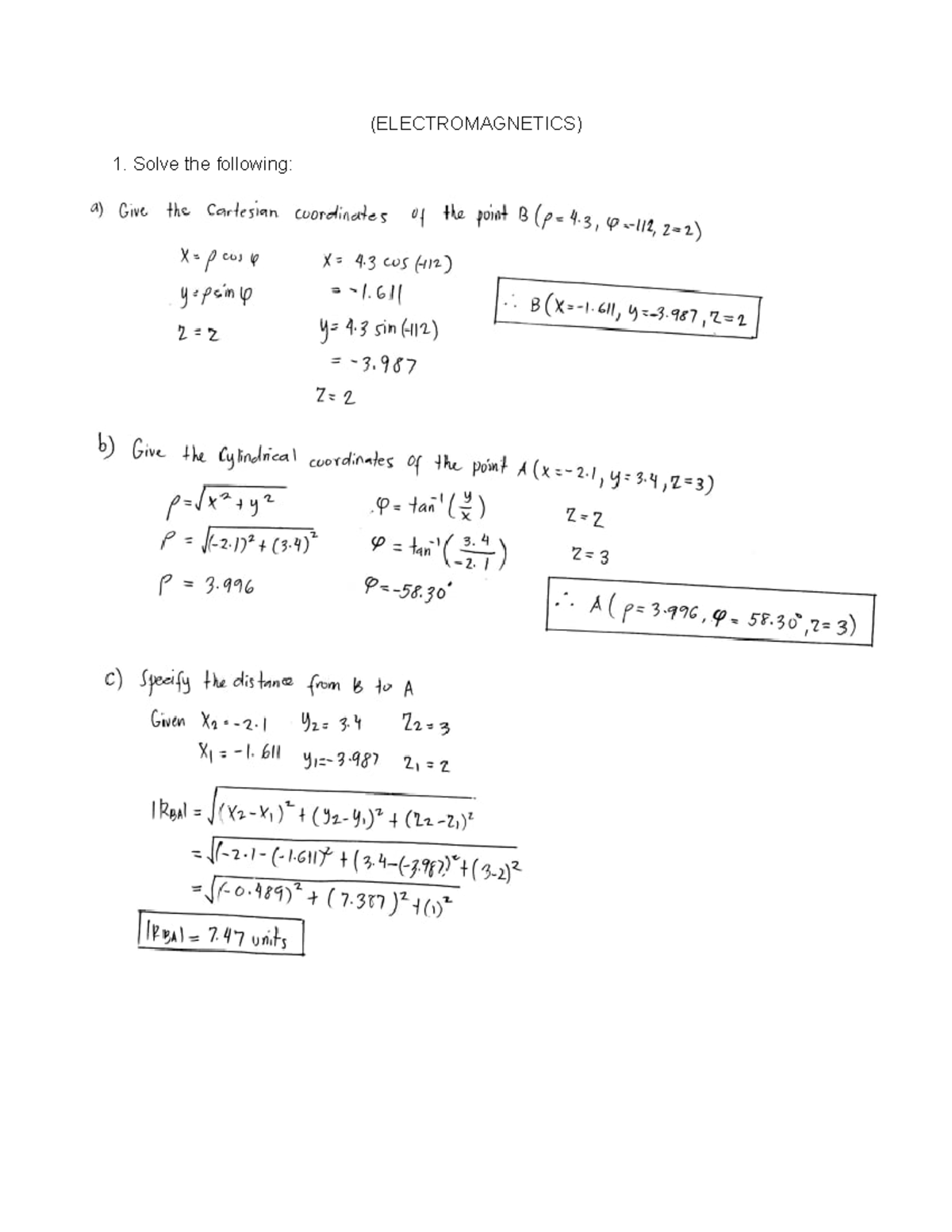 Circular Cylindrical Coordinate System Bachelor Of Electronics And
