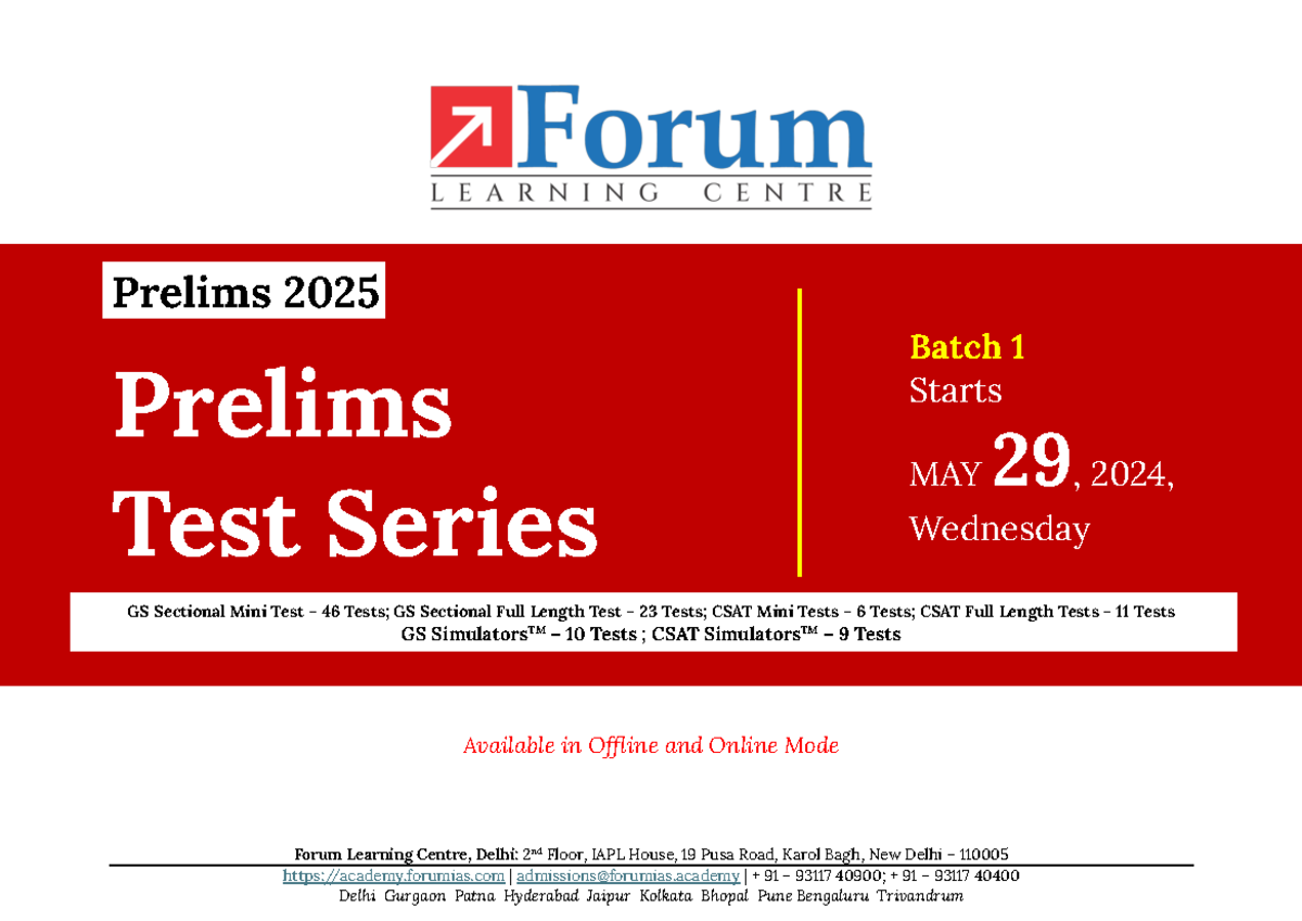 Tests series and practice tests on upsc - Forum Learning Centre, Delhi ...