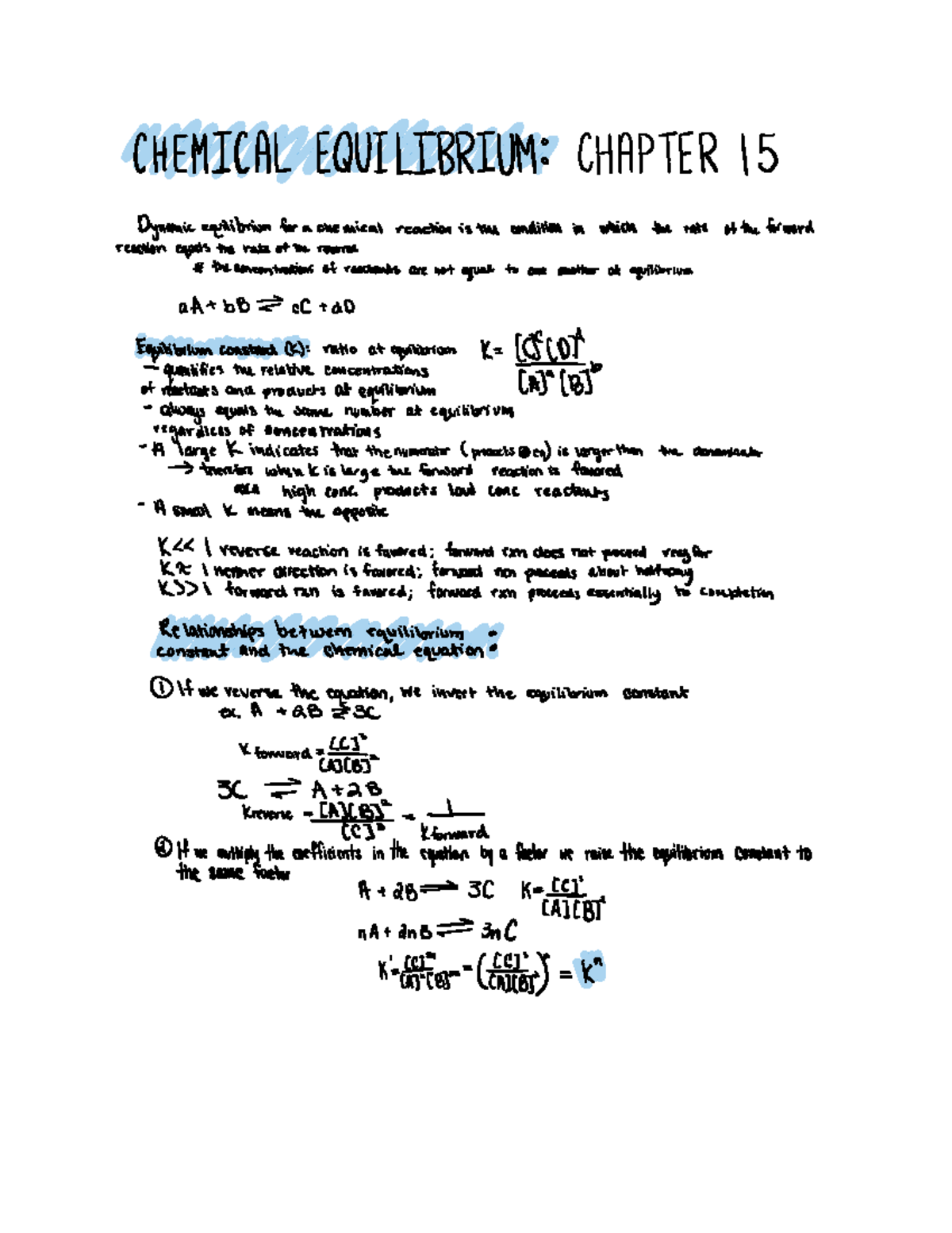 Chapter 15, 16, 17 notes - CHEMICAL ZEQUILIBRIUM: CHAPTER 15 Dynamic ...