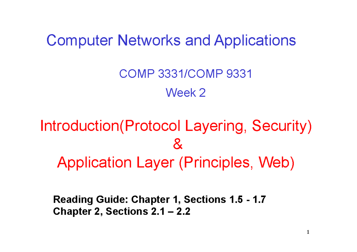 Introduction lecture - Introduction(Protocol Layering, Security) & Application Layer - Studocu