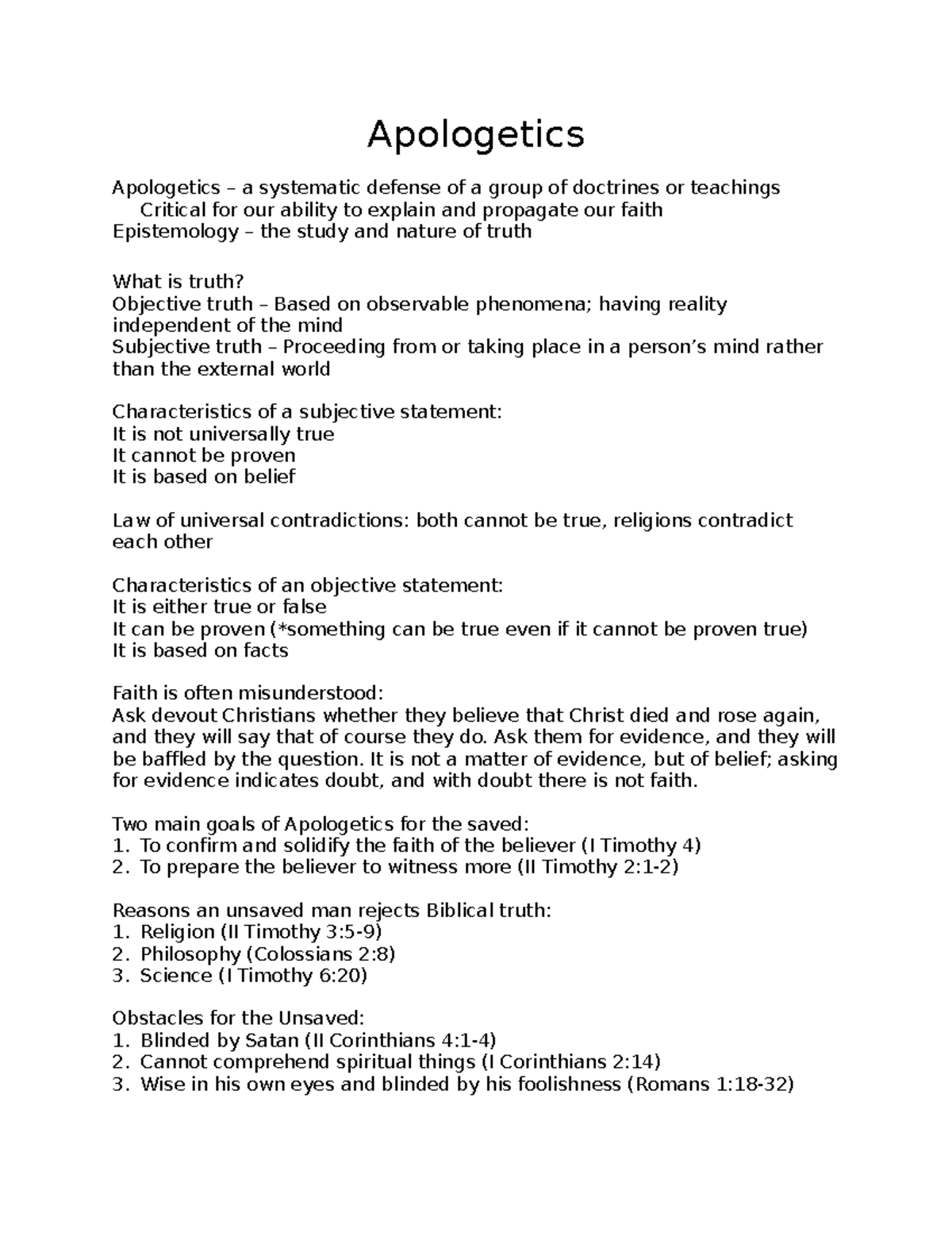 Notes Apologetics 7 - PT 401 - Studocu