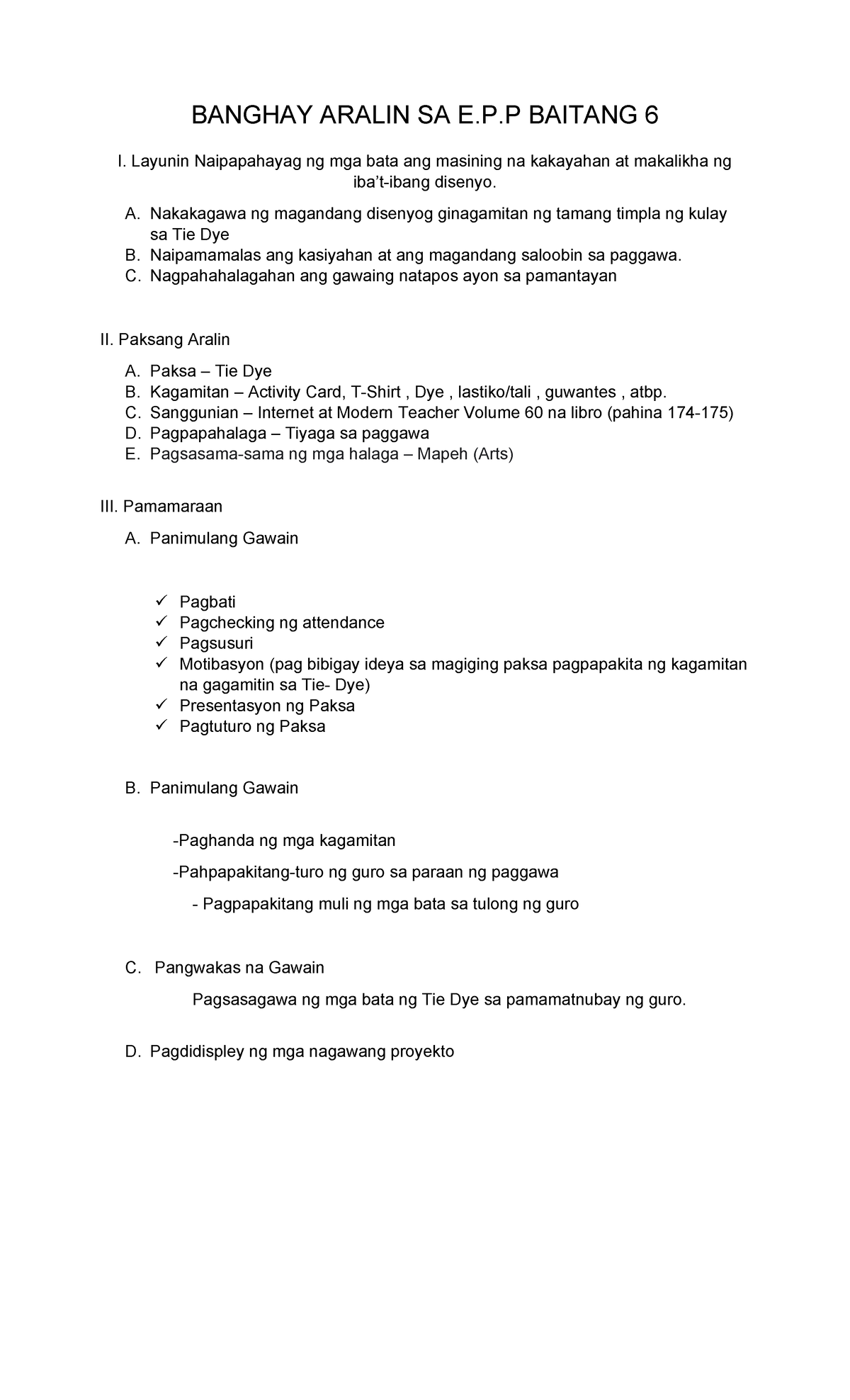 Banghay Aralin SA E - Semi-detailed Lesson Plan Sample - BANGHAY ARALIN ...