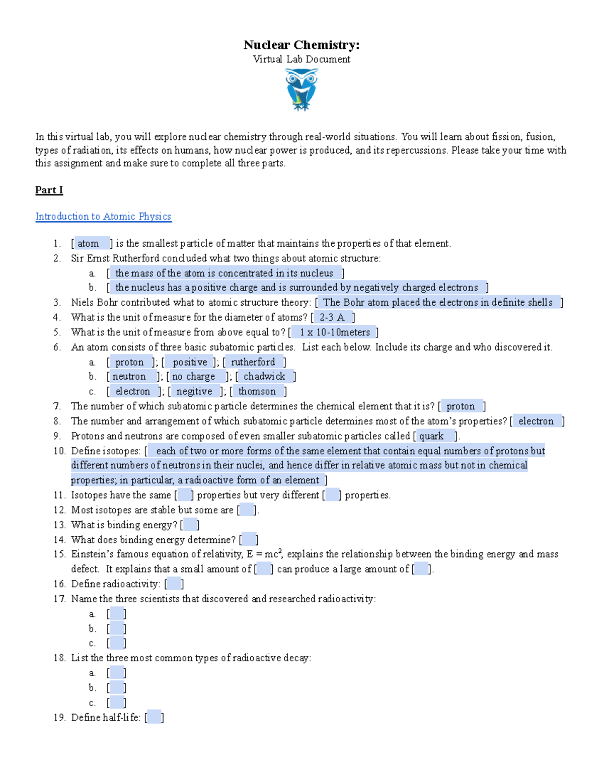 Copy of Nuclear Chemistry Virtual Lab - Nuclear Chemistry: Virtual Lab ...