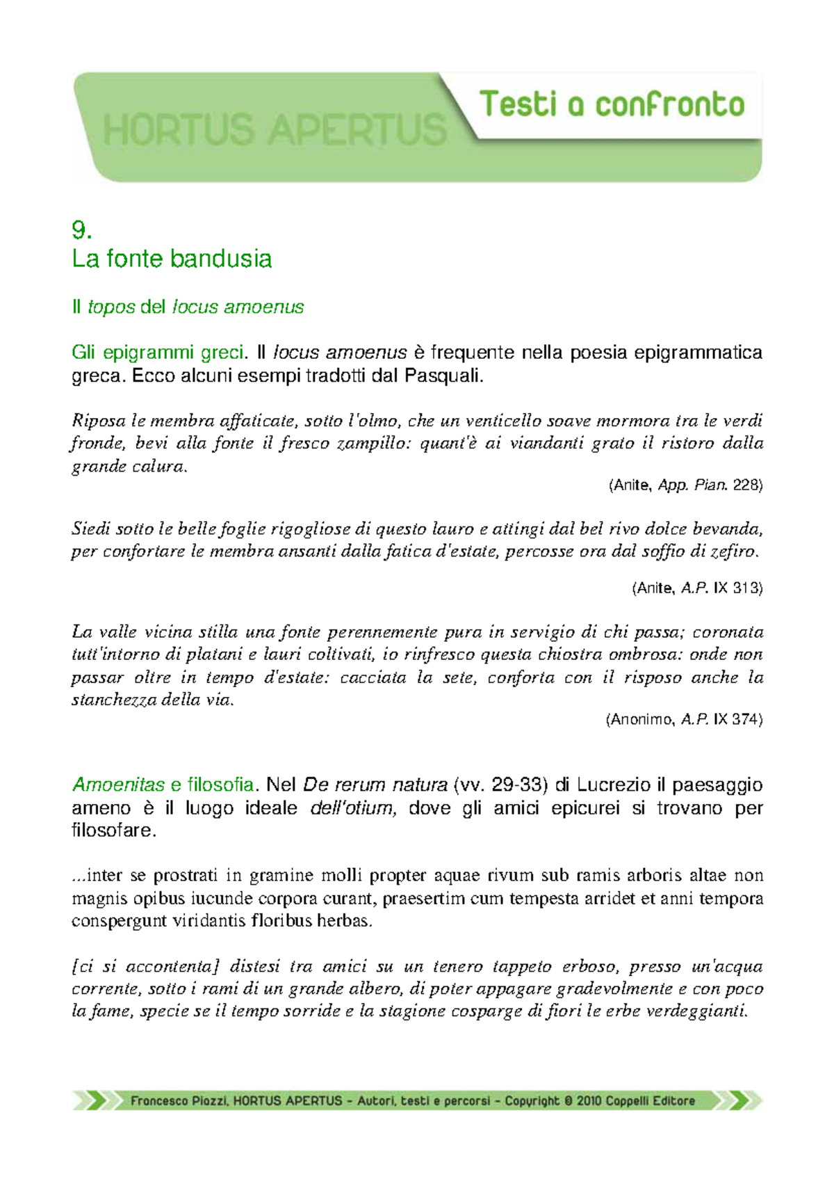 Oraz testi 9 - 9. La fonte bandusia Il topos del locus amoenus Gli ...