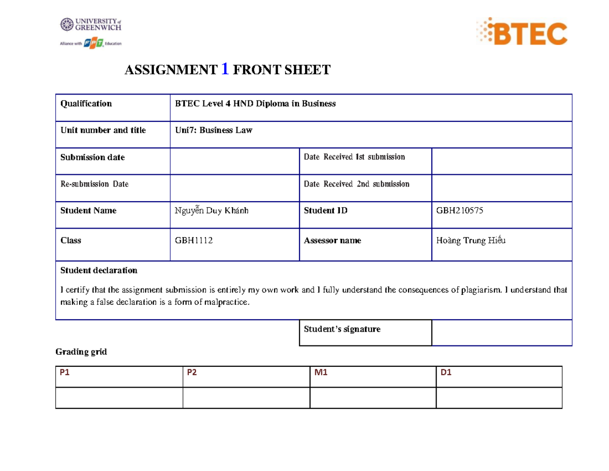 ASM1. 736 Final - feffe - ASSIGNMENT 1 FRONT SHEET Qualification BTEC Level 4 HND Diploma in ...