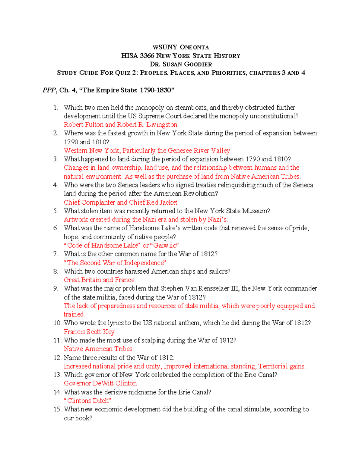 History Study guide 2 - WSUNY ONEONTA HISA 3366 NEW YORK STATE HISTORY ...