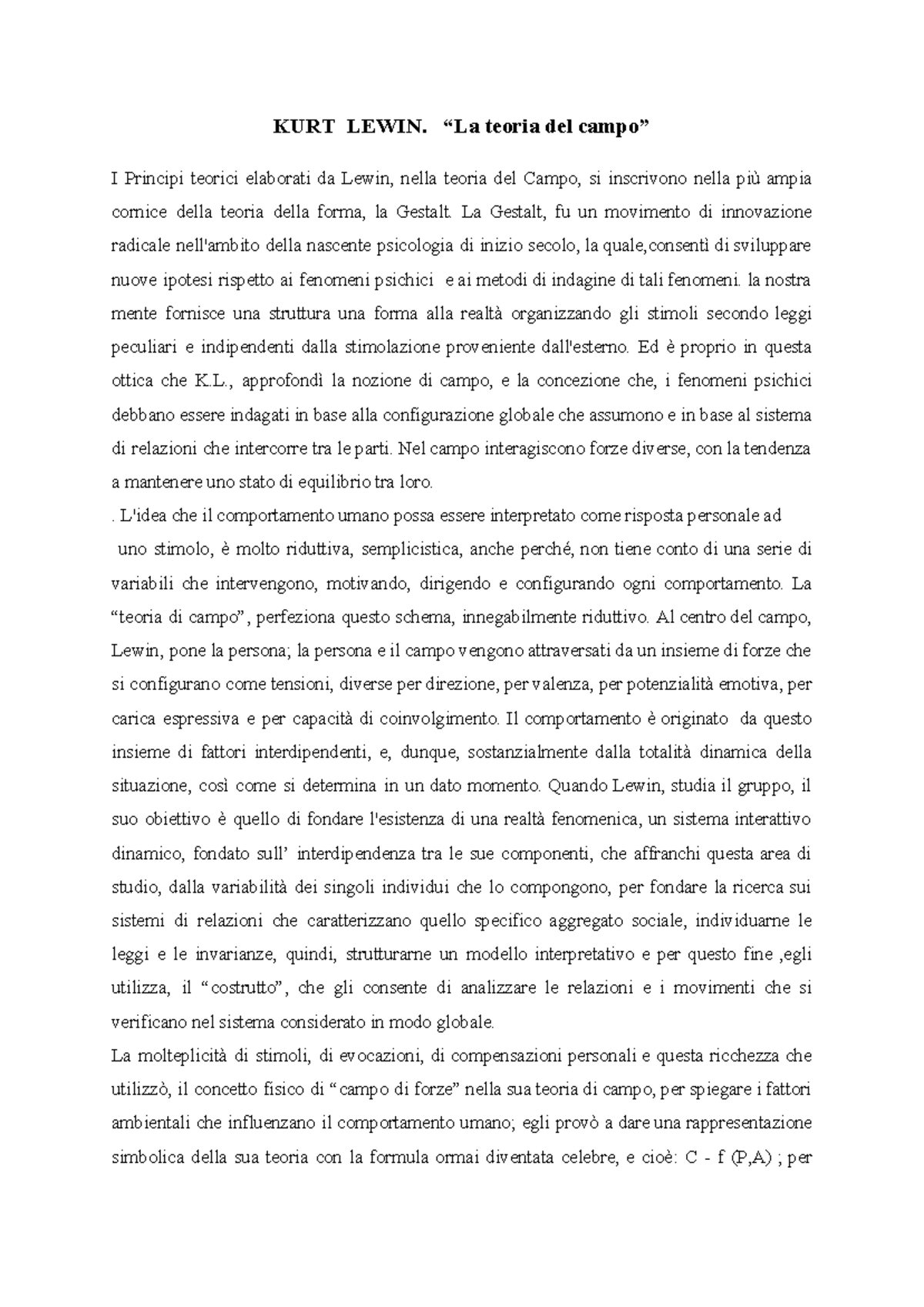La Teoria del Campo Kurt Lewin - KURT LEWIN. “La teoria del campo” I ...