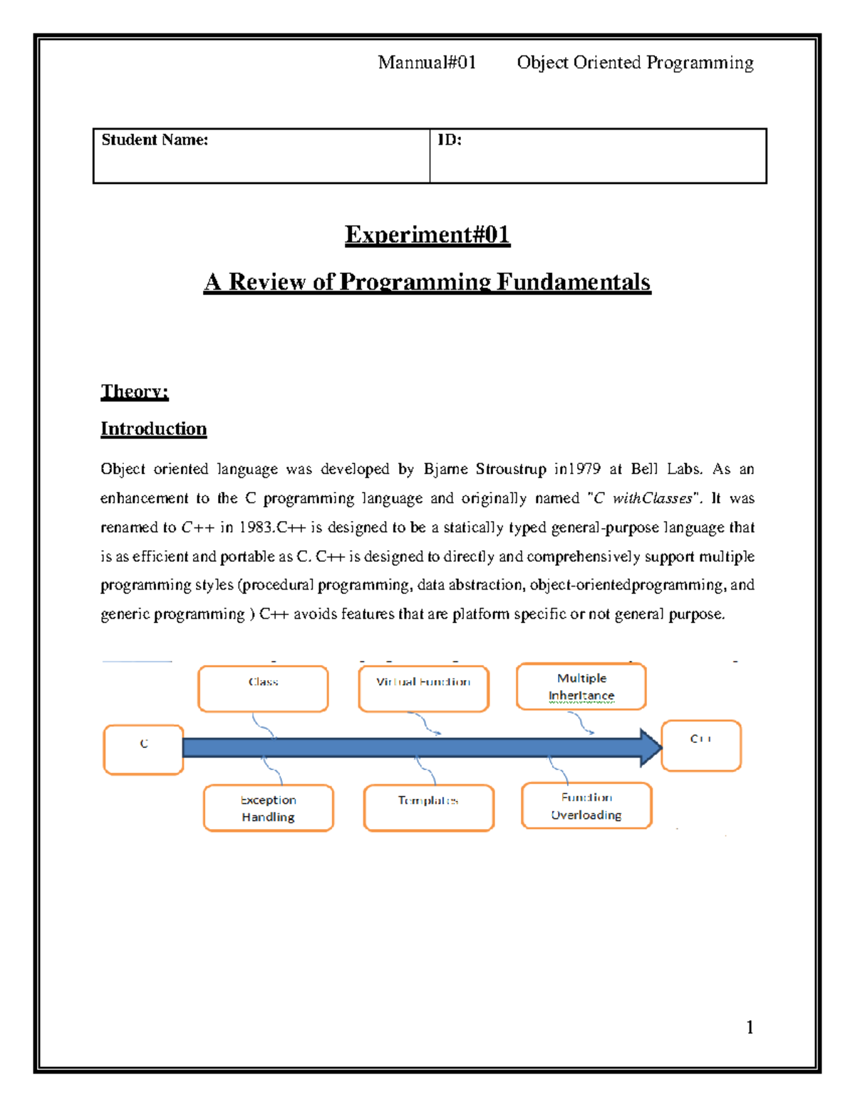 Lab 1 - Lab Manual - Student Name: ID: Experiment# A Review of ...