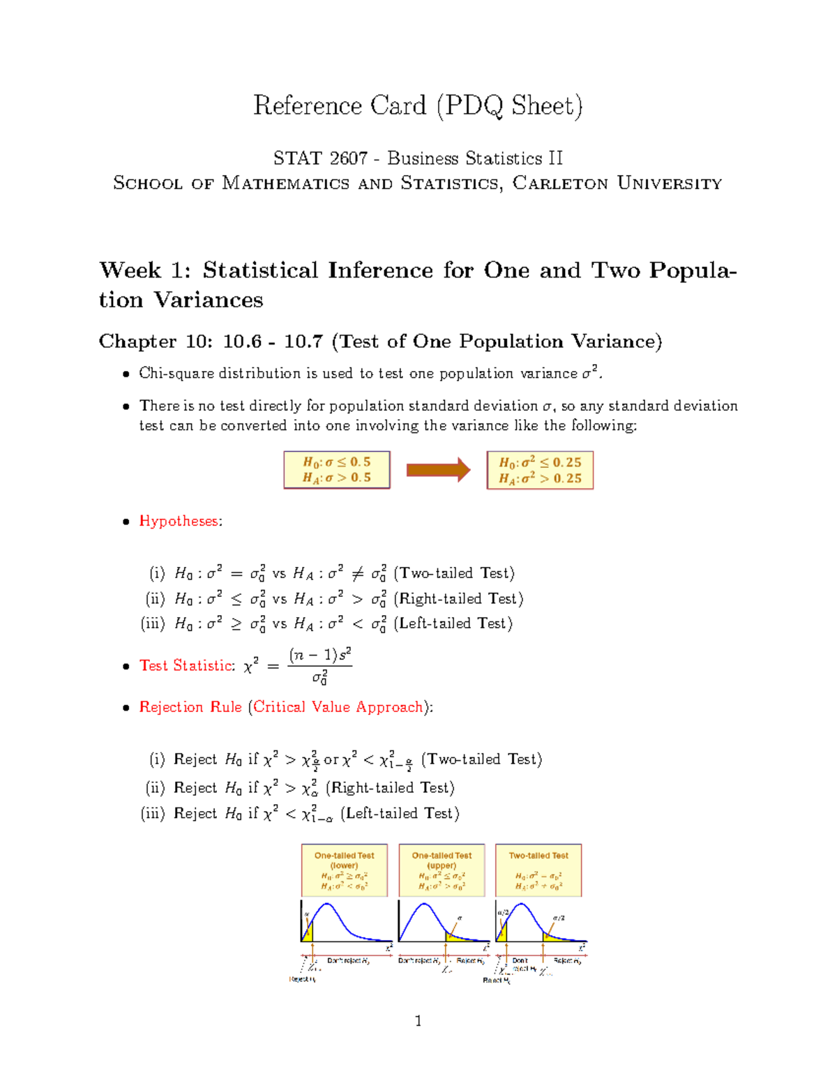 STAT2607 Reference Card PDQ Sheet Final - Reference Card (PDQ Sheet ...