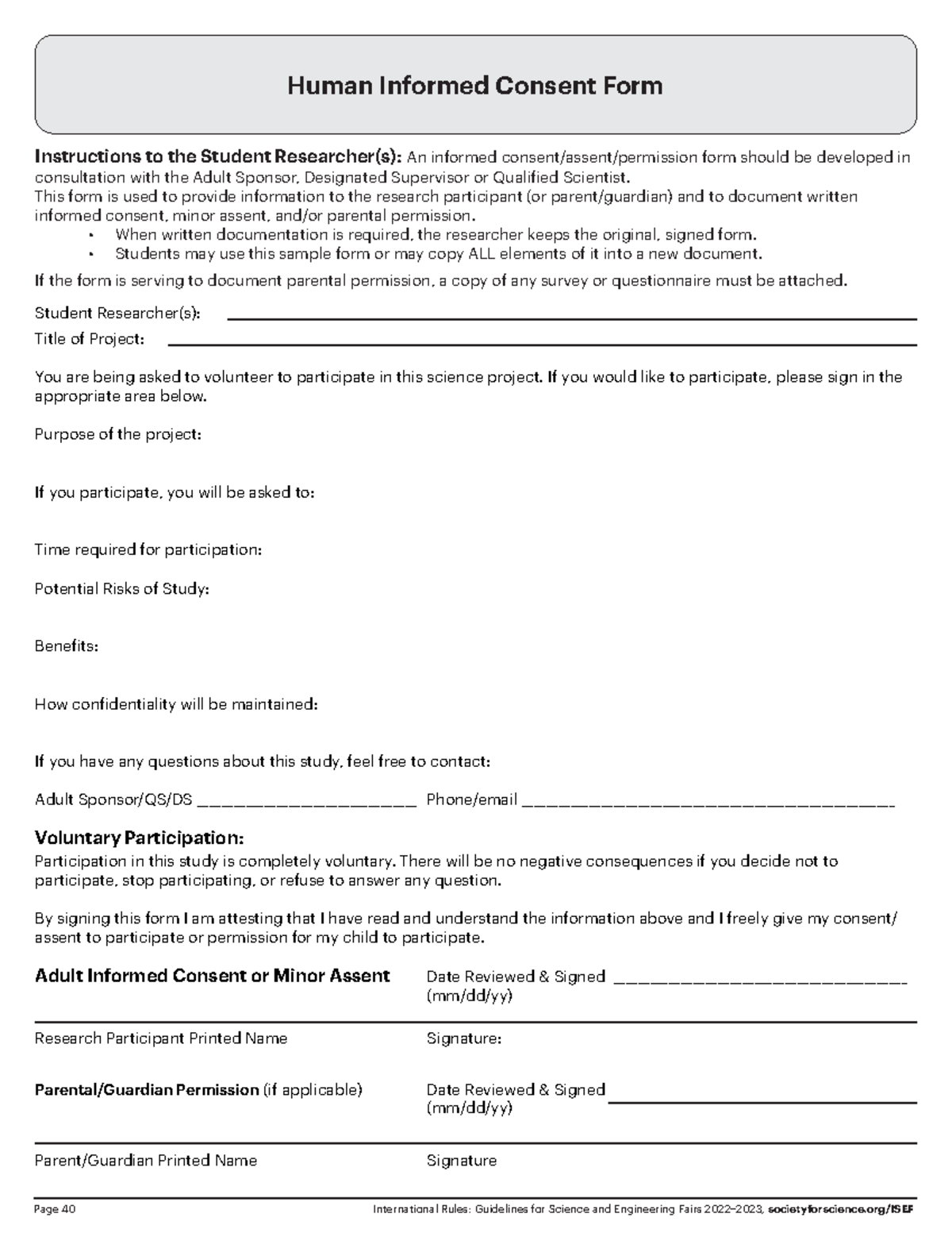 4 Sample Informed Consent - Page 40 International Rules: Guidelines for ...