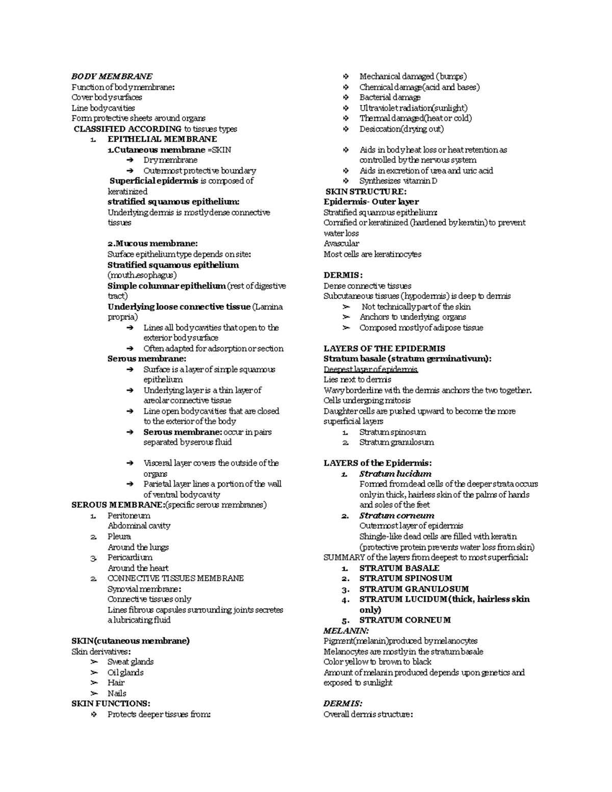 SKIN & BODY - body and skin notes - BODY MEMBRANE Function of body ...