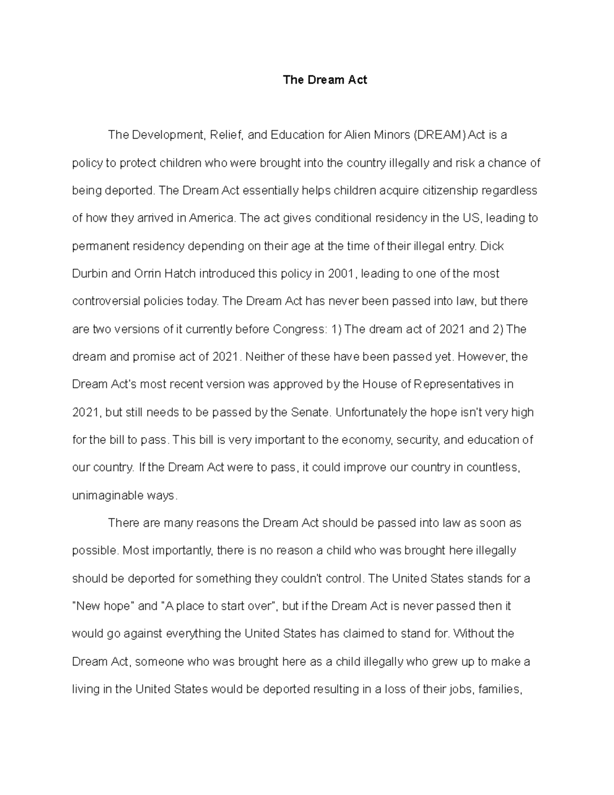 Issue Paper (CC) Colton Neal - The Dream Act The Development, Relief ...